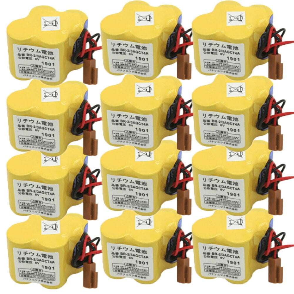 PROTOW 12 Pack BR-2/3AGCT4A 6V PLC Battery 4400MAH For FANUC A98L-0031-0025 CNC with Brown Plug ...