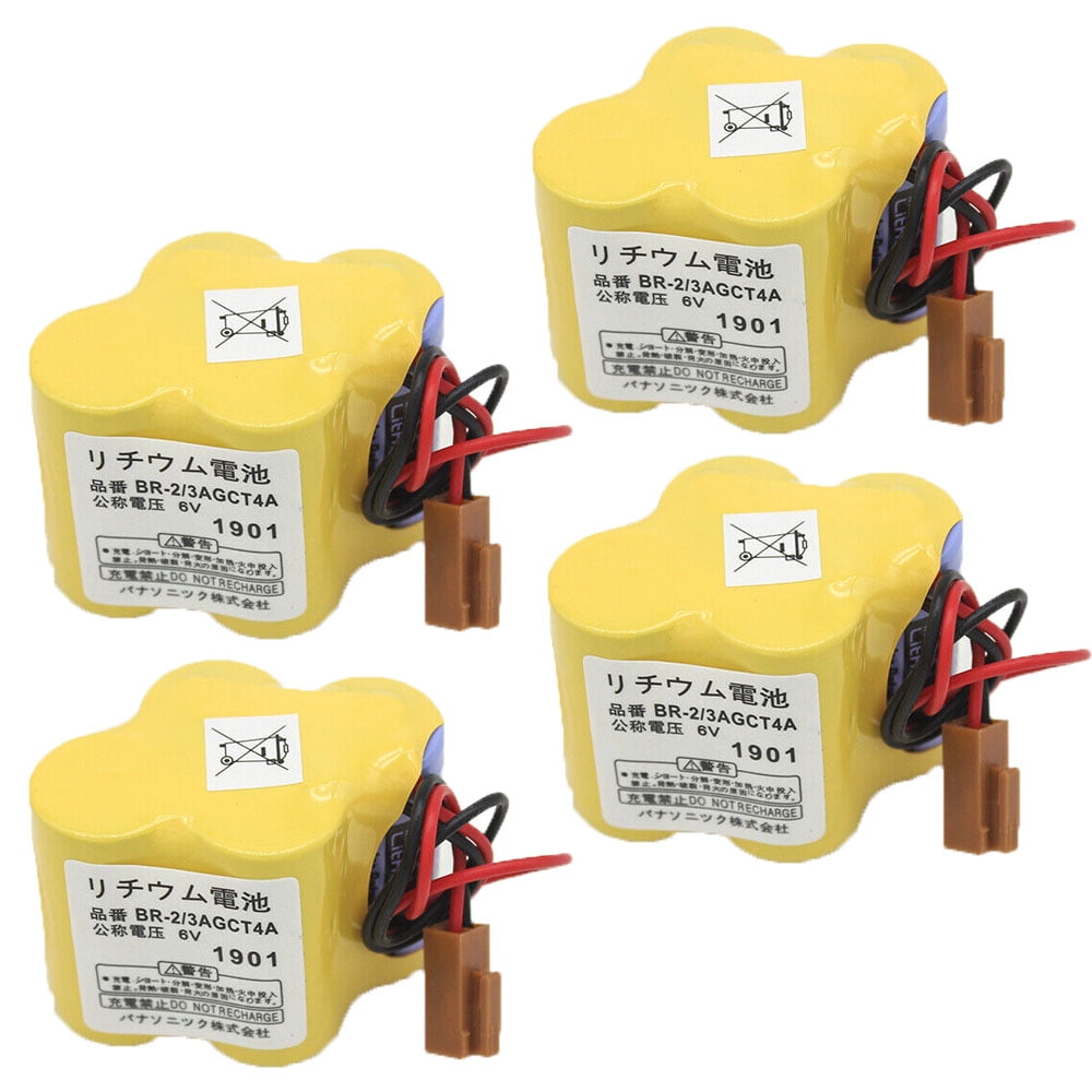 PROTOW 4 Pack BR-2/3AGCT4A 6V PLC Battery 4400MAH For FANUC A98L-0031-0025 CNC with Brown Plug ...