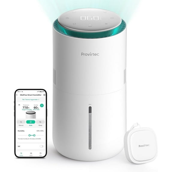 PROVIRTEC MistFree Smart Humidifier for Bedroom, Evaporative Humidifier ...