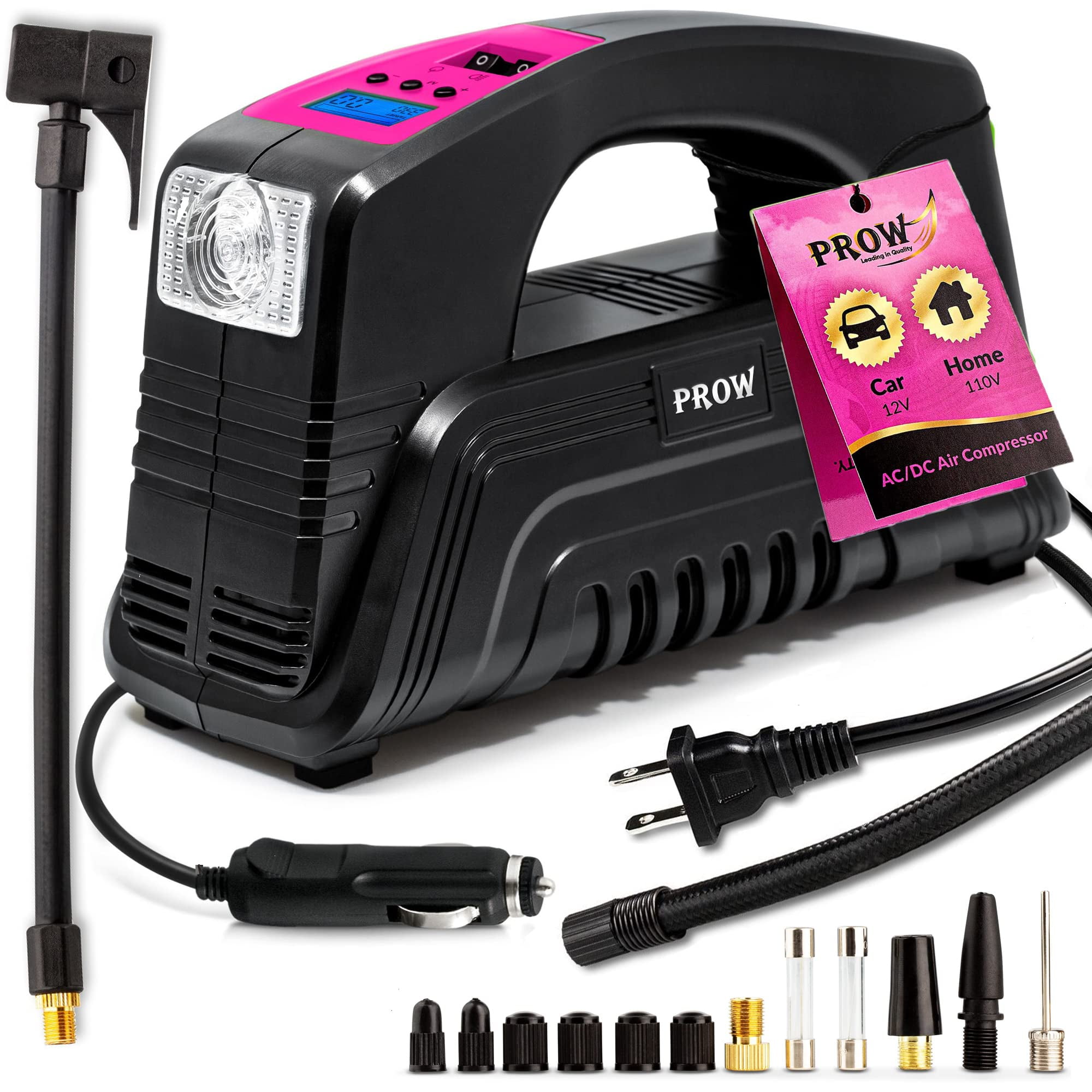 PROW Electric Air Compressor Tire Inflator AC/DC Portable for Car 12V ...