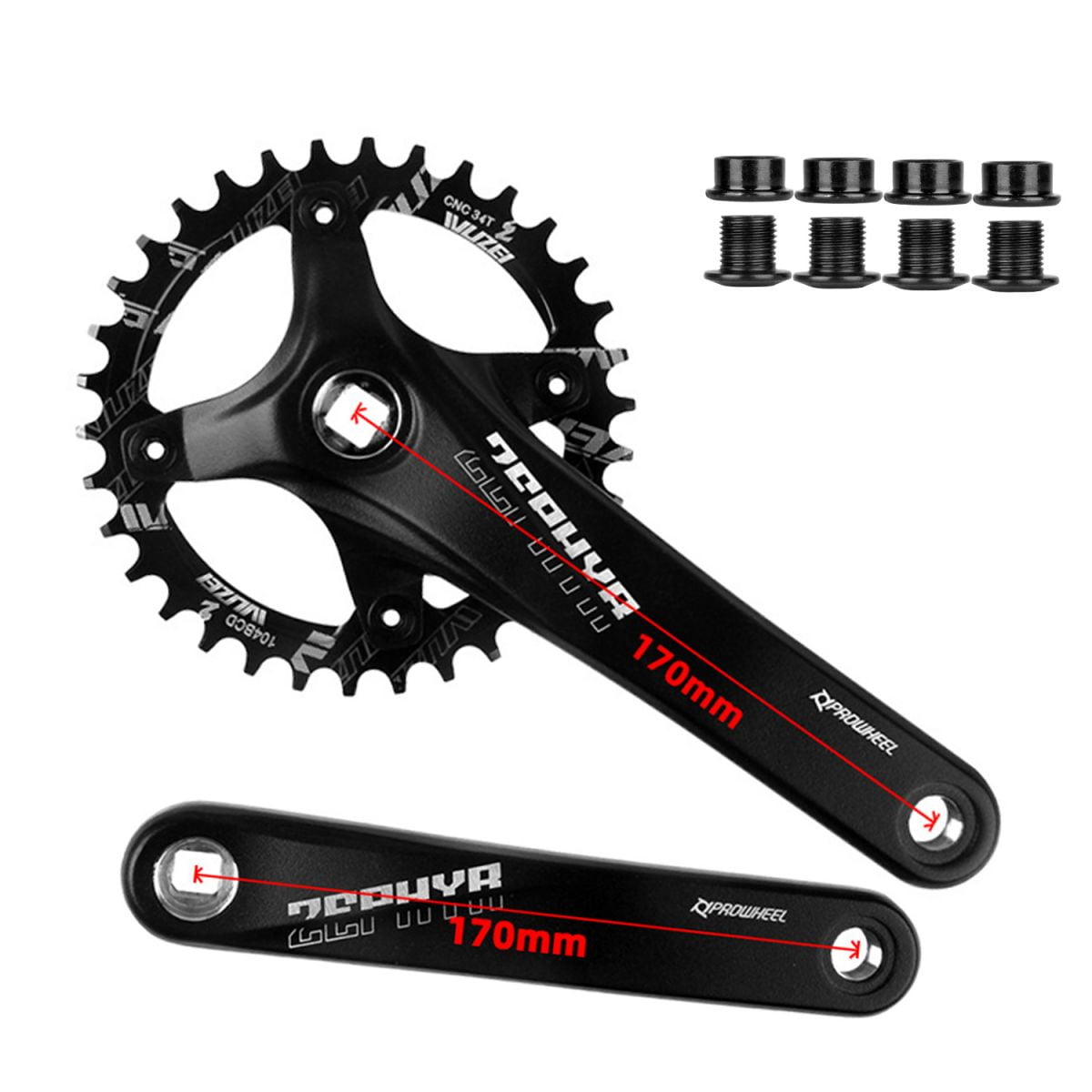 PROWHEEL Bicycle MTB Square Hole Crankset,104BCD 170MM,Sprocket 30-52T ...