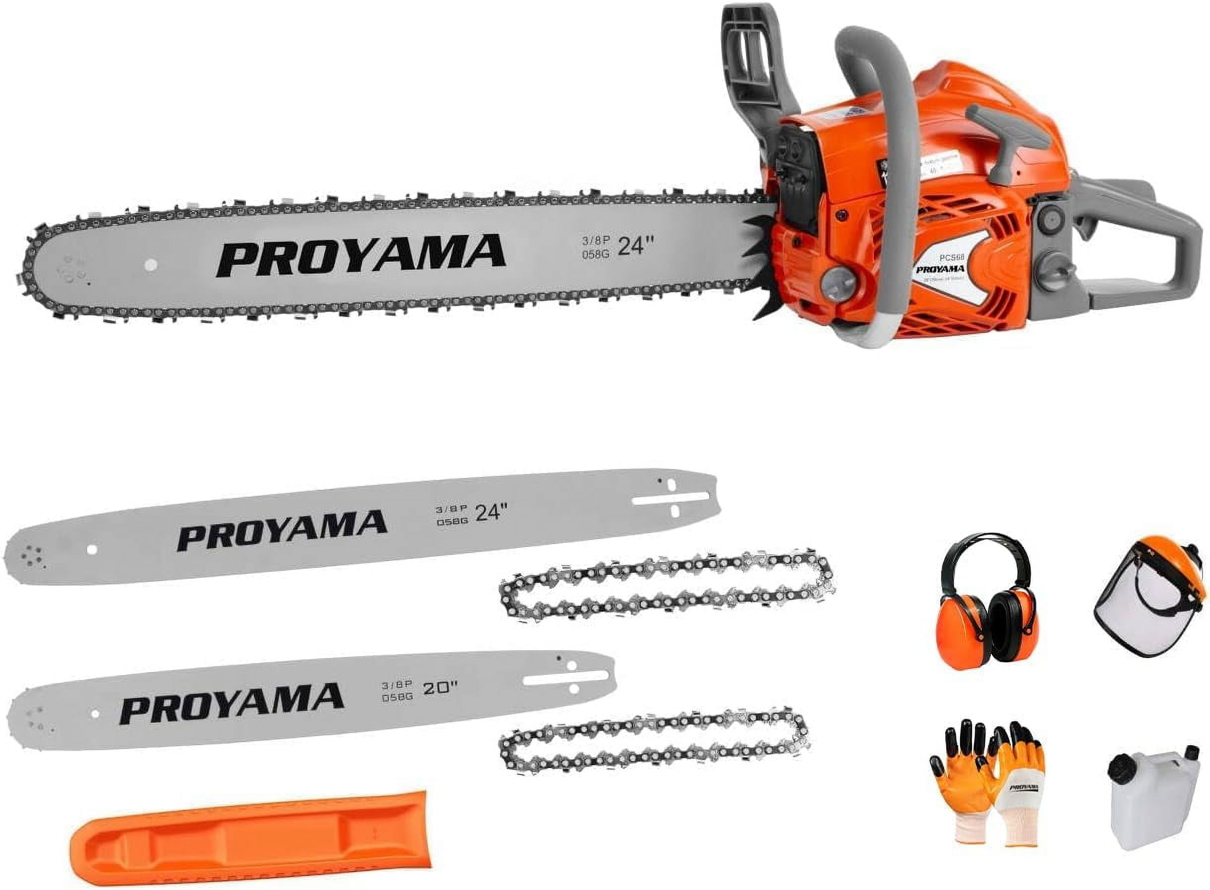 PROYAMA 68CC 2-Cycle Top Handle Gas Powered Chainsaw 24 Inch 20 Inch ...