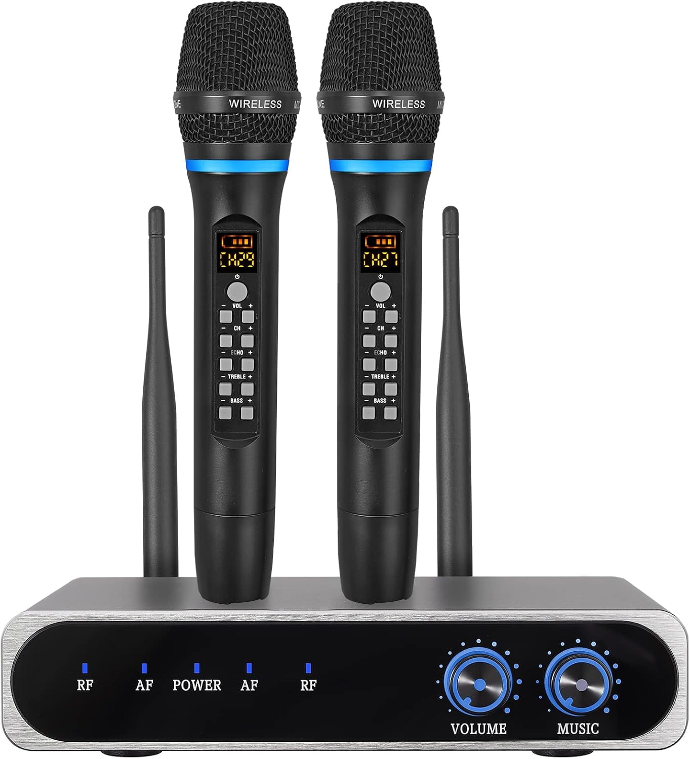 PROZOR Wireless Microphone System, UHF Rechargeable Wireless Dual Cordless Microphone System ...