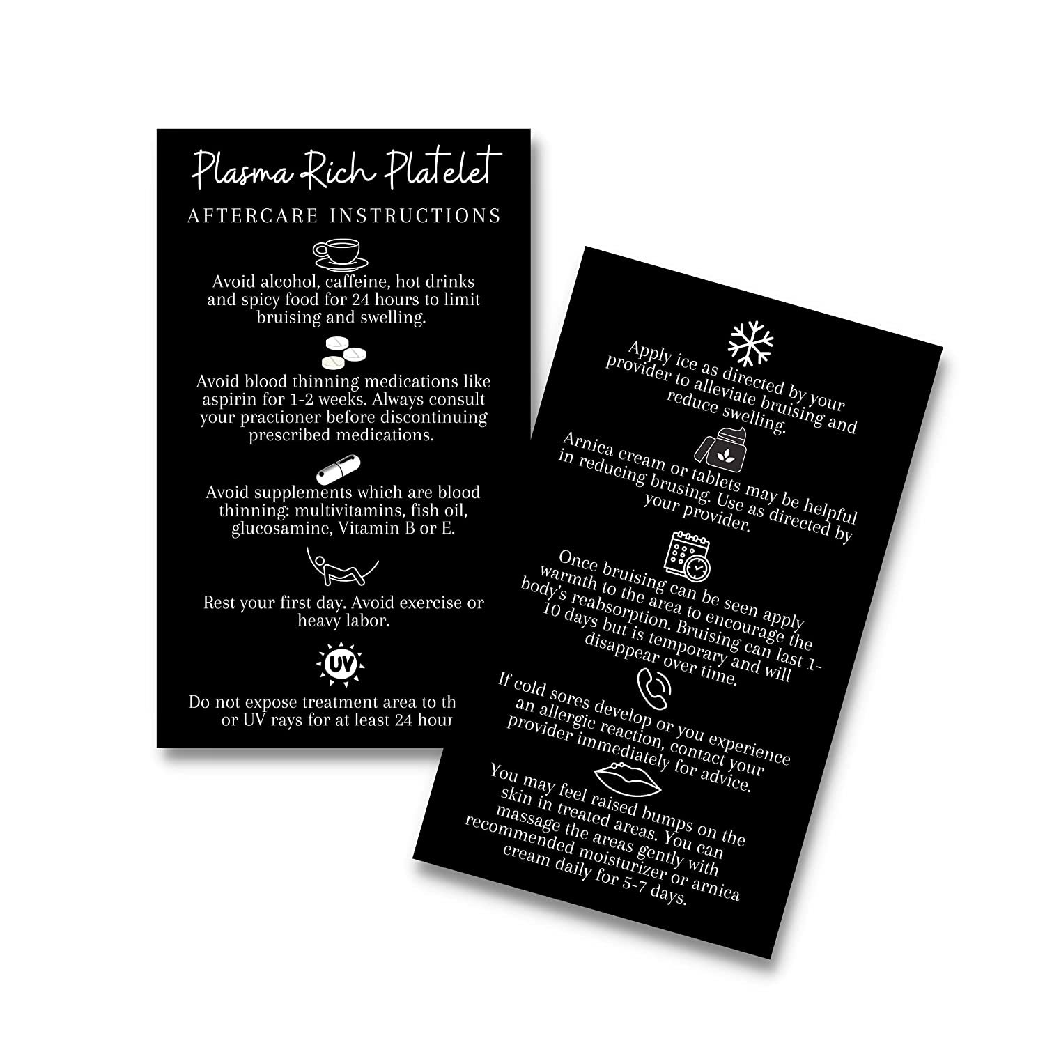 PRP Platelet Rich Plasma Aftercare Instructions Card 50 Pack 2x3.5 ...