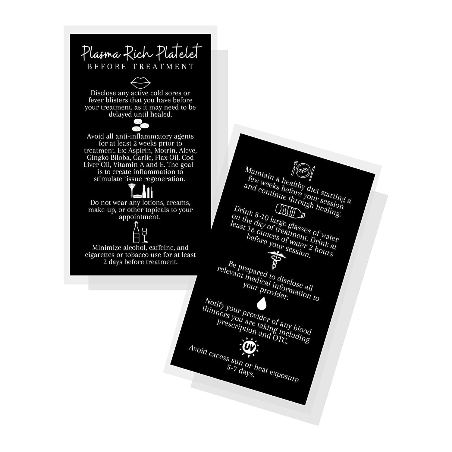 PRP Platelet Rich Plasma Pre Treatment Care Instructions Card 50 Pack ...