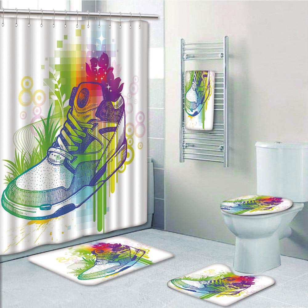 PRTAU Colorful Hand Drawn Magic Boot with Flowers Dots Grass Pixels ...