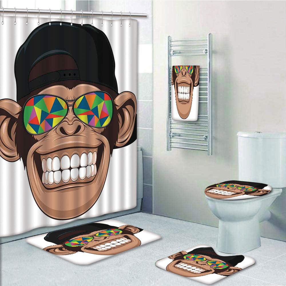 PRTAU Fun Hipster Monkey with Colorful Sunglasses Hat Rapper Hippie Ape ...