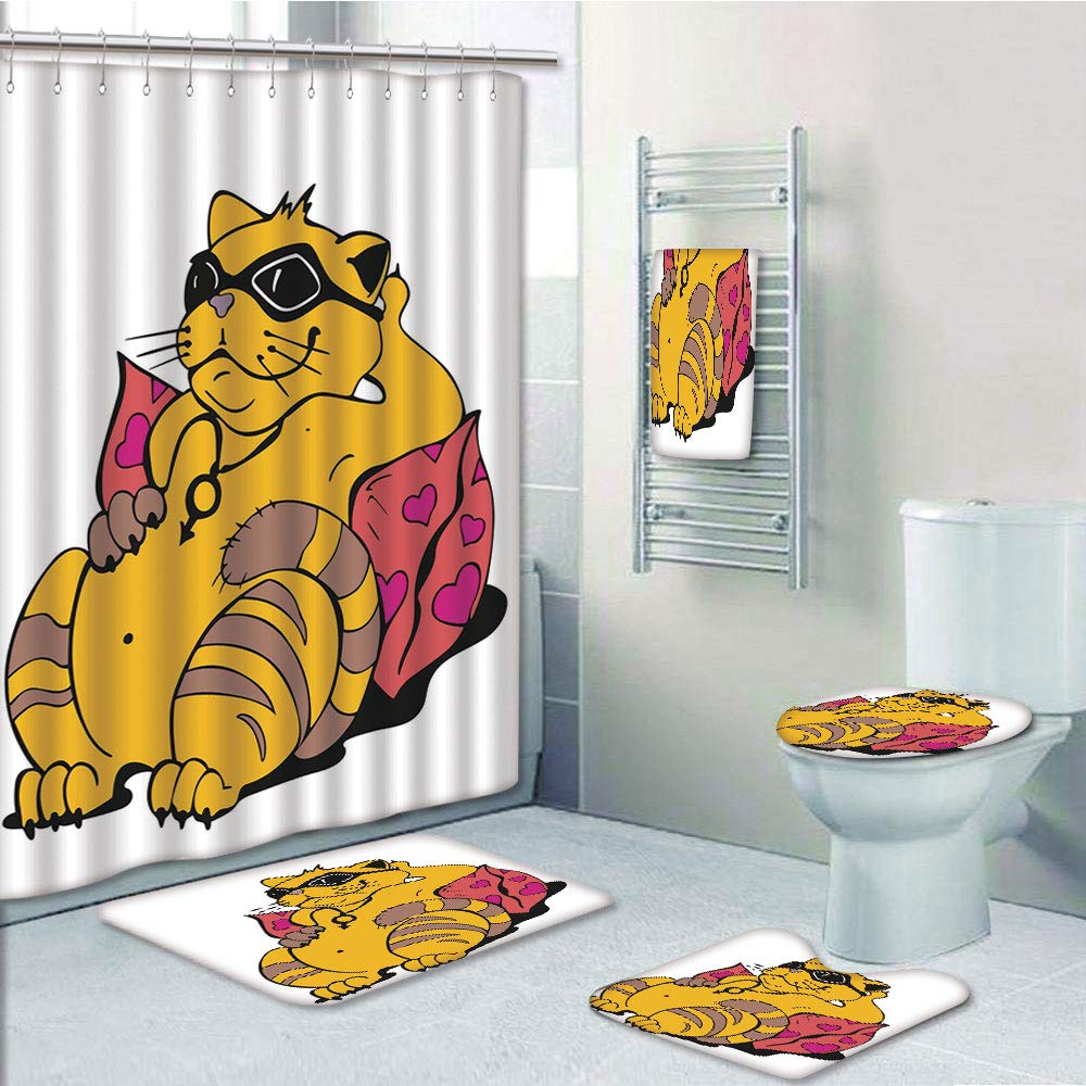 PRTAU Funny Fat Tomcat with Glasses Lying on A Cushion Relaxing Lazy ...