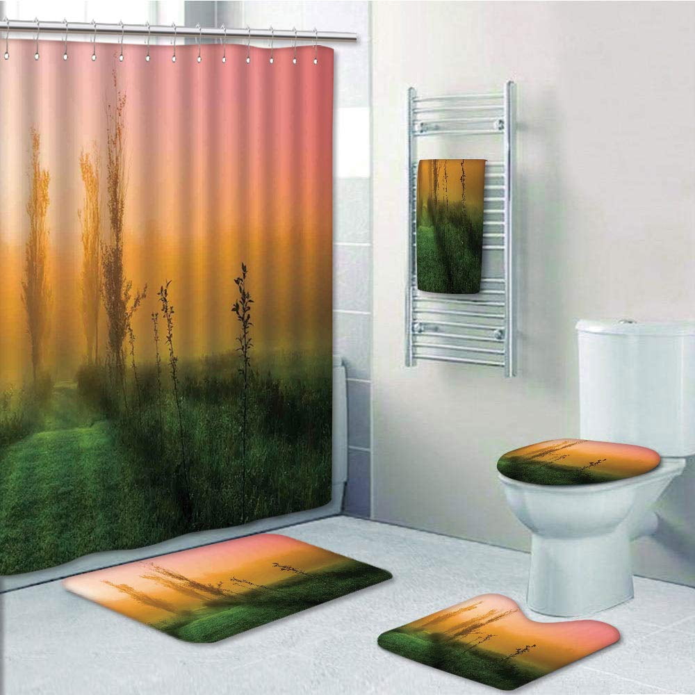 PRTAU Misty Morning Field with Distant Forest Trees ery Sunrise View 5 ...