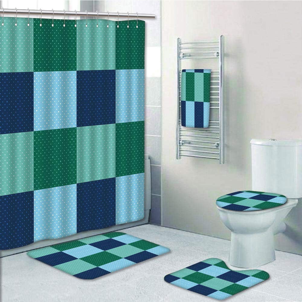 PRTAU Navy Aquatic Colored Squares with Old Fashioned Polka Dots Retro ...