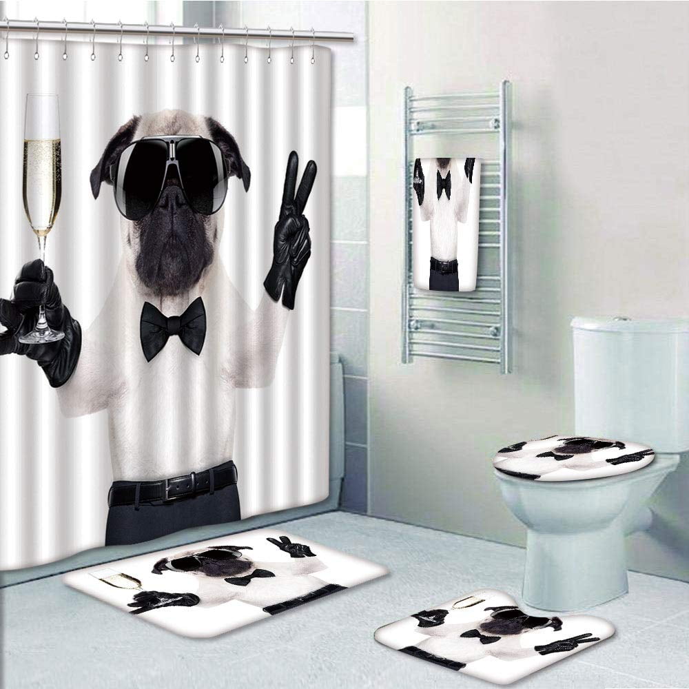 PRTAU Pug Pug with Champagne Glass Peace Sign Cool Looking Dog ...