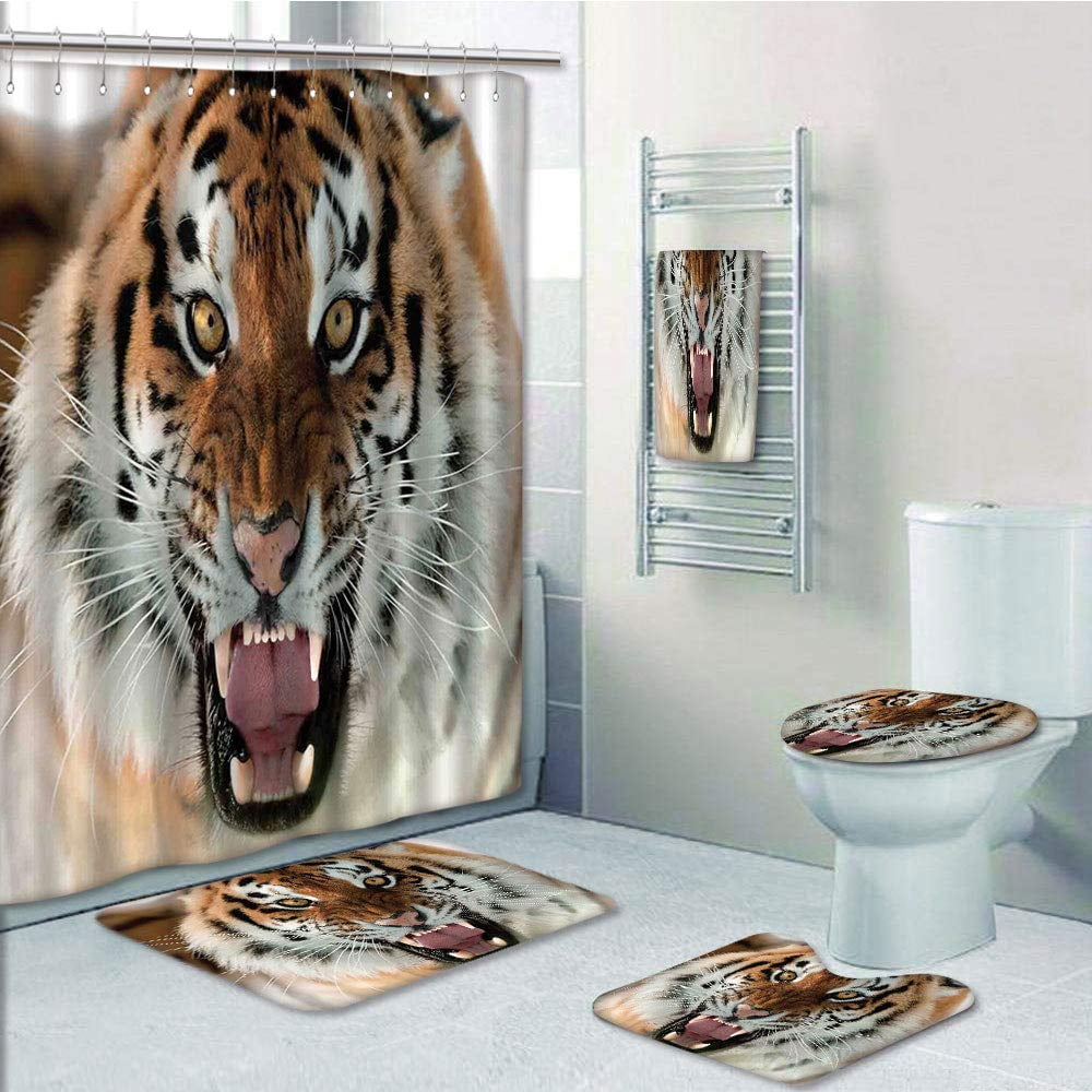 PRTAU The Siberian Tiger Roar Teeth Golden Eyes Stripes Whiskers Attack ...