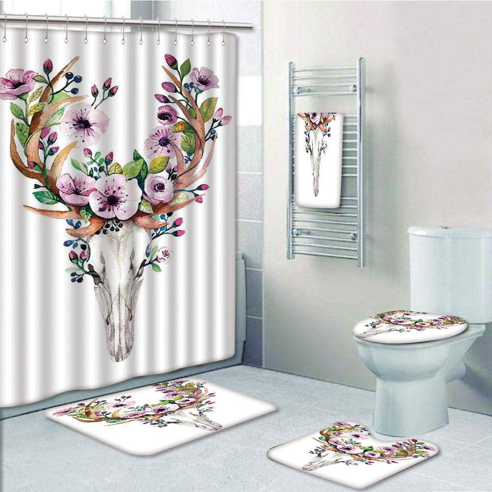 PRTAU Skull Deer Animal Skull with Floral Horns Nature Inspired Dead ...