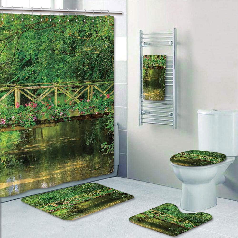 PRTAU Small Bridge Decorated With Cute Flowers Over Clear Stream in ...
