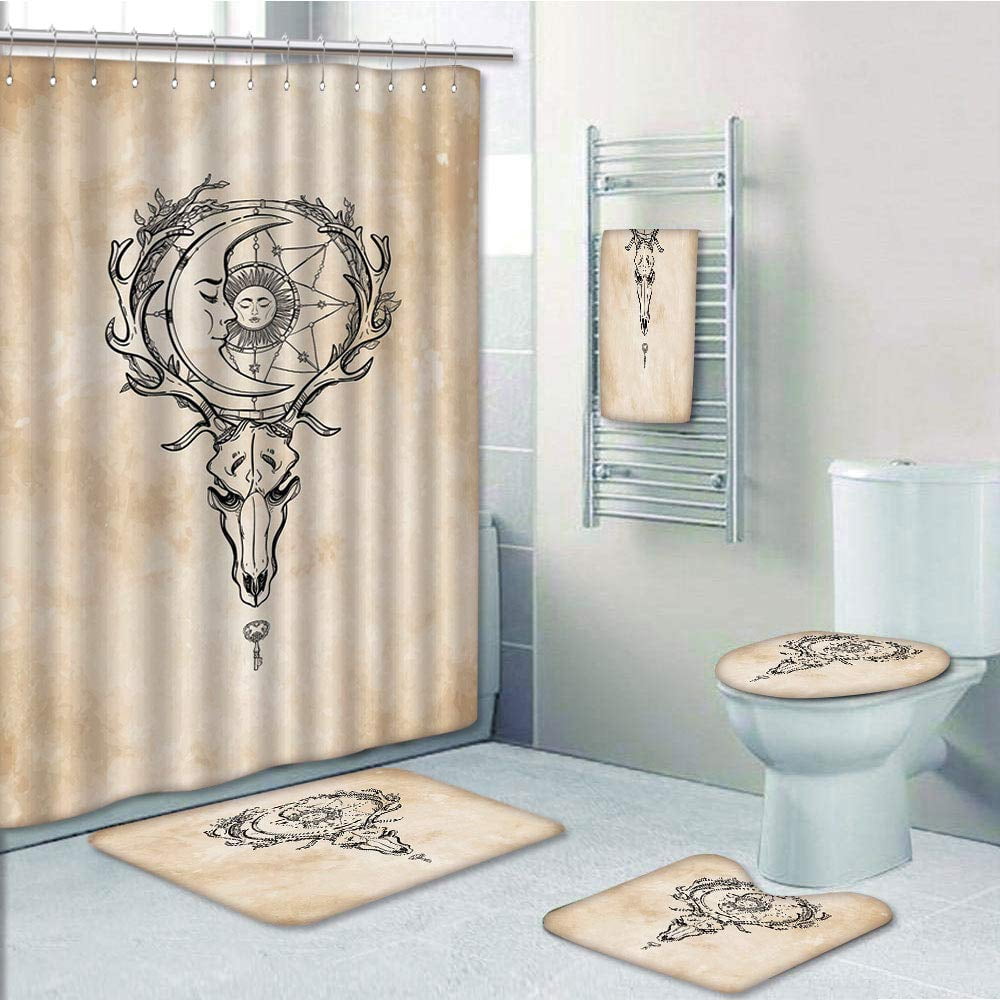 PRTAU Sun Vintage Old Paper with Deer Skull Antlers Moon Star Hand ...