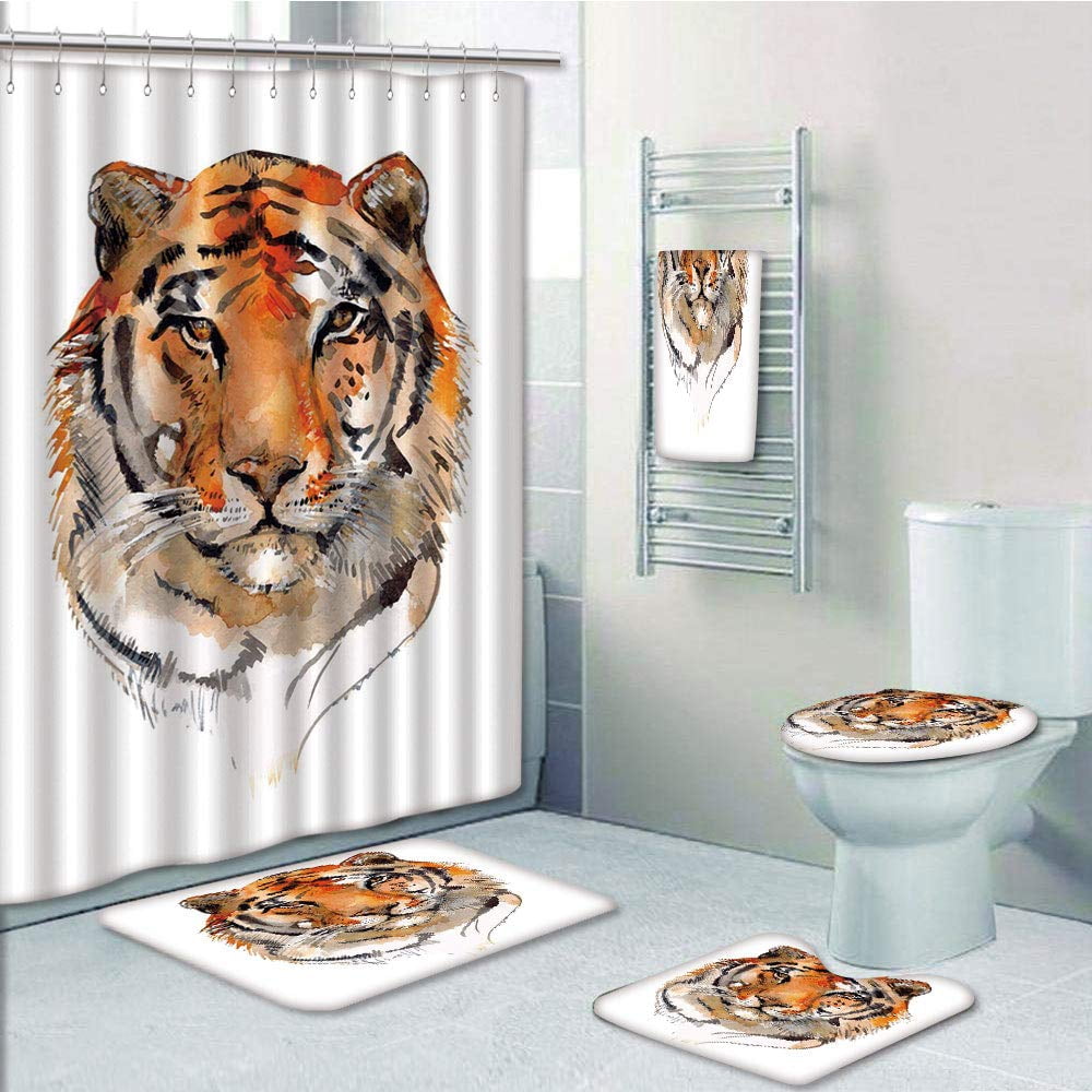 PRTAU Tiger Feline Animal with Calming Stare Hand Drawn Watercolor ...