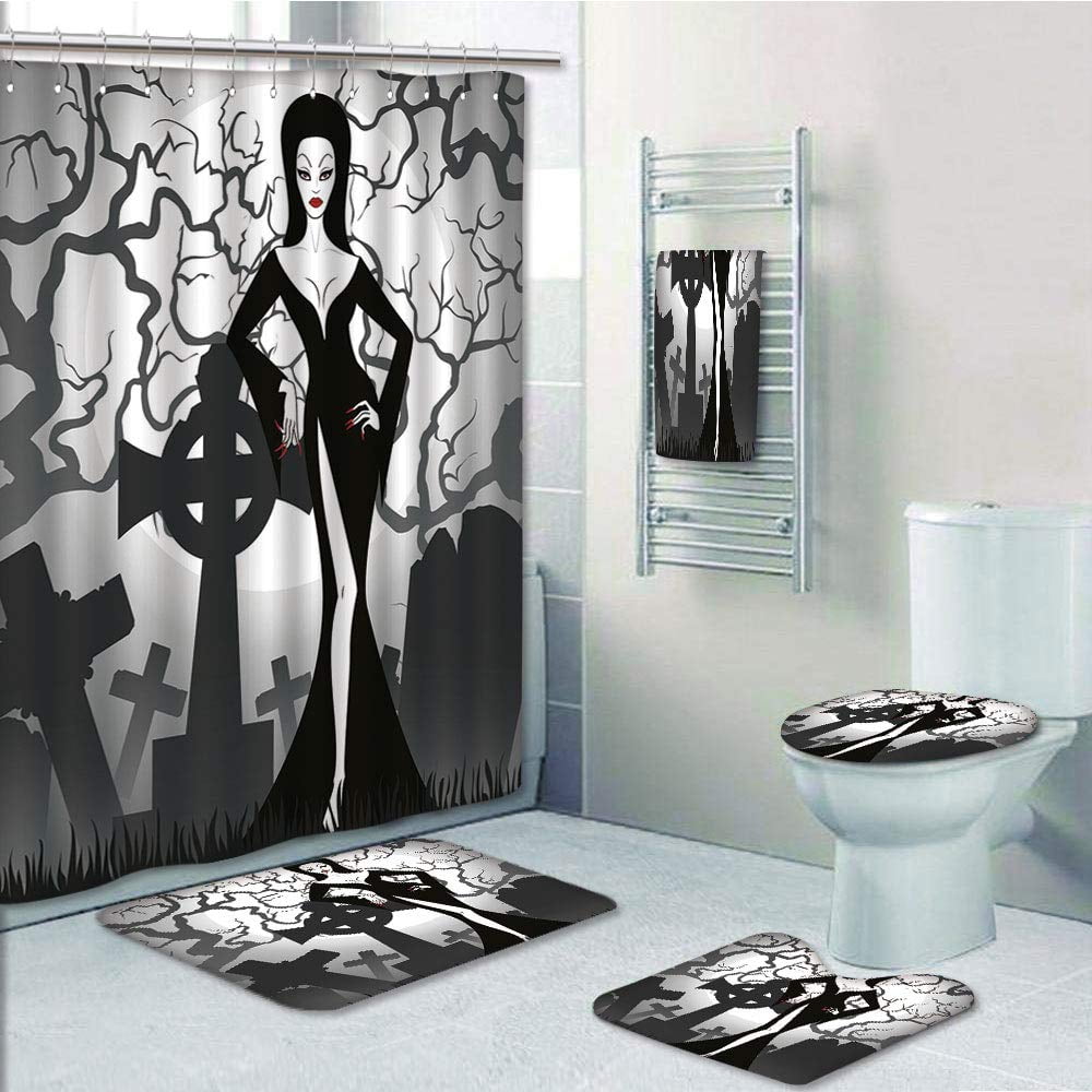 PRTAU Vampire Beautiful Witch on Cemetery at Foggy Night Swirled Trees ...
