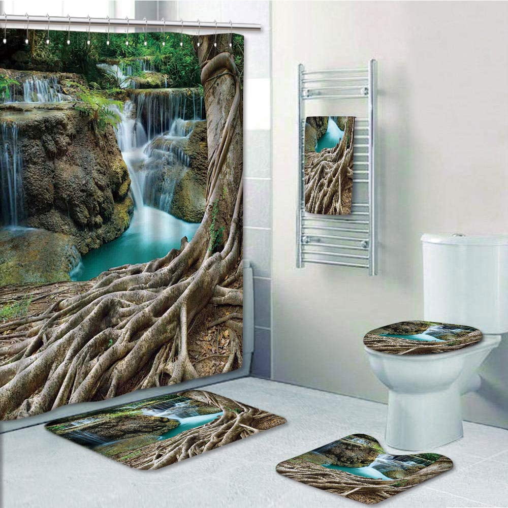 PRTAU Waterfall Aged Tree Roots Waterfall Landscape in Deep Forest ...