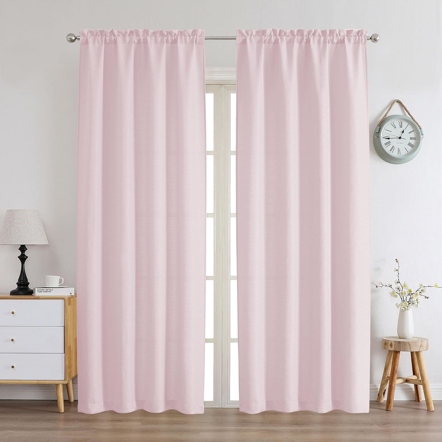 PRWLUS Blush Pink Curtains 72 Inch Length 2 Panels Set, Faux Linen ...