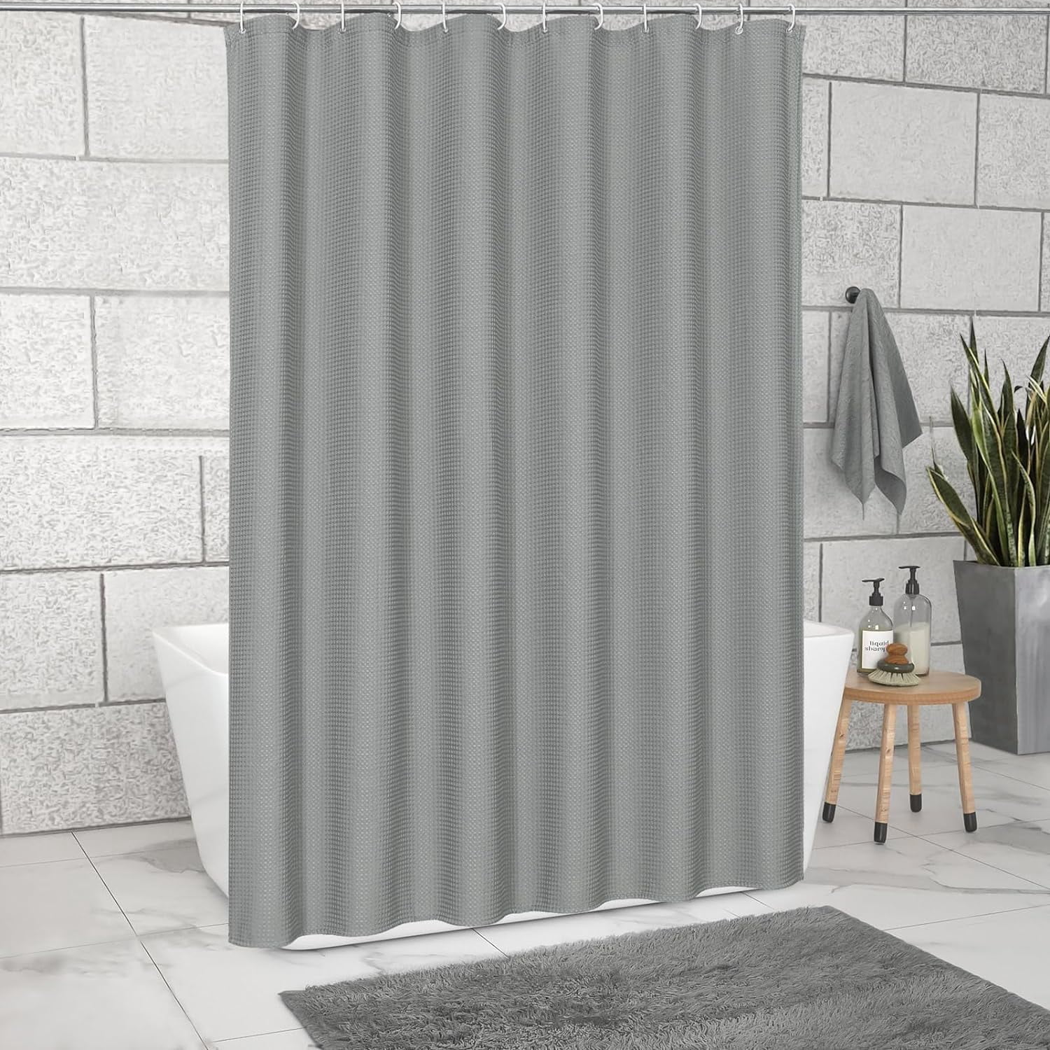 PRWLUS Grey Waffle Heavy Fabric Shower Curtains, Waffle Weave Weighted ...