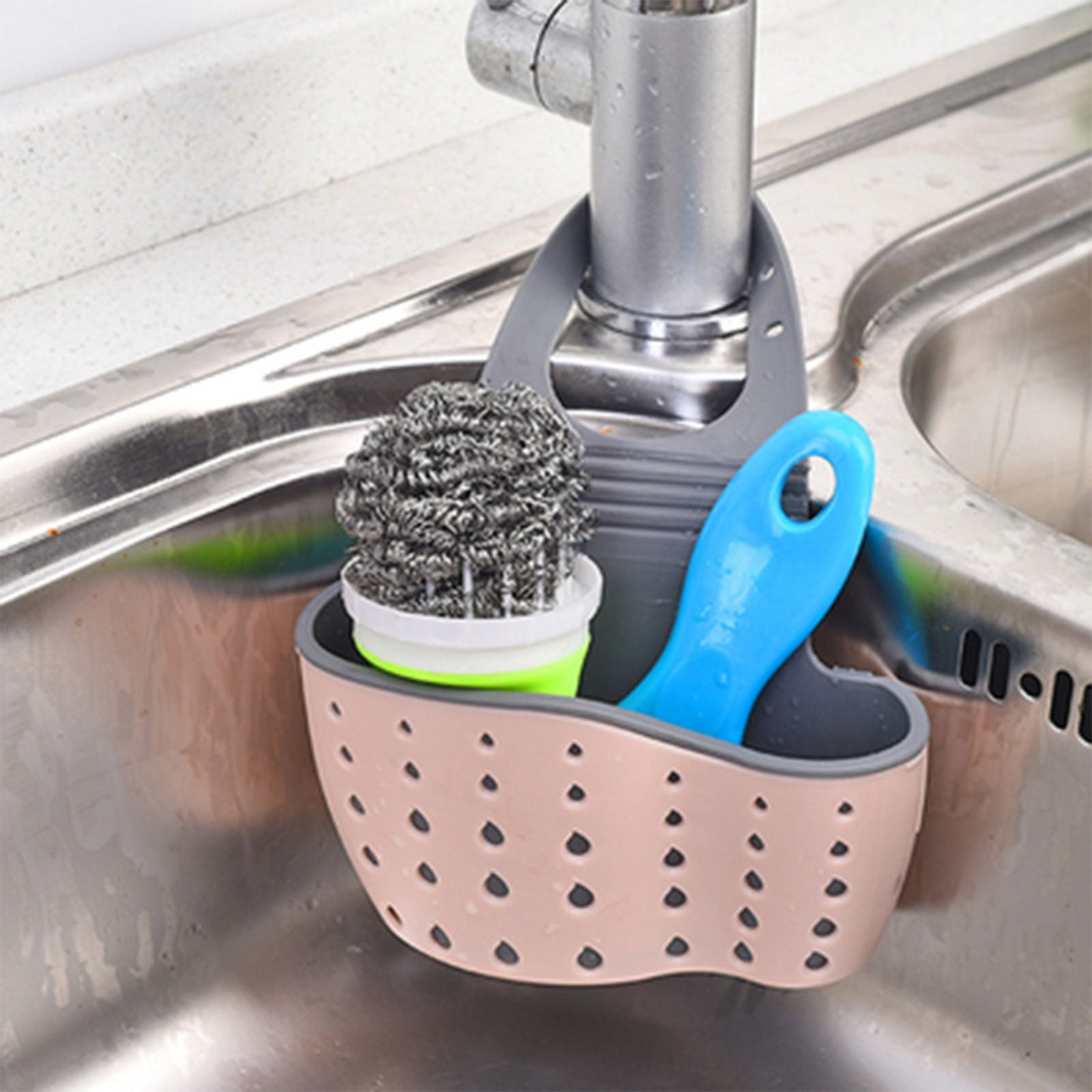 PRYESS Kitchen Cleaning Brush Holder, Sink Adjustable Hanging Rubber ...