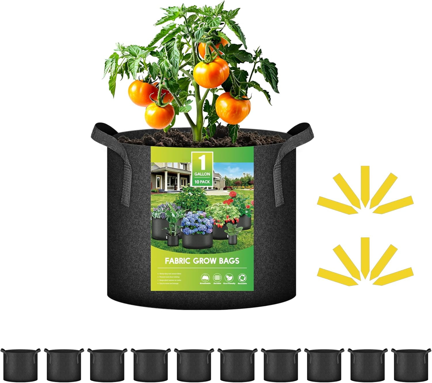 PRZL 10 Pack 1 Gallon Grow Bags 300G Thickened Sturdy Plant Fabric Pots ...