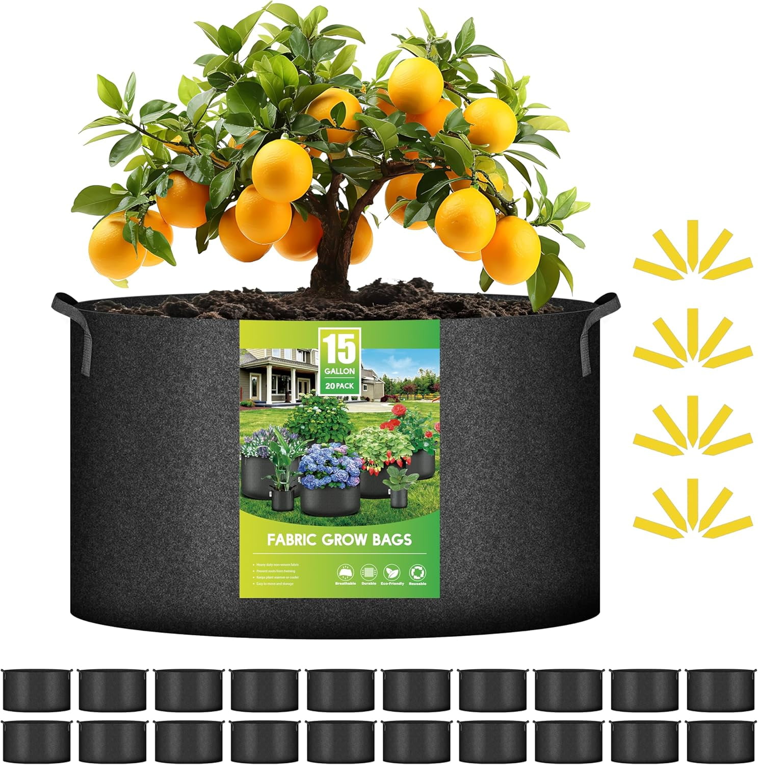 PRZL 20 Pack 15 Gallon Grow Bags 300G Thickened Sturdy Plant Fabric ...