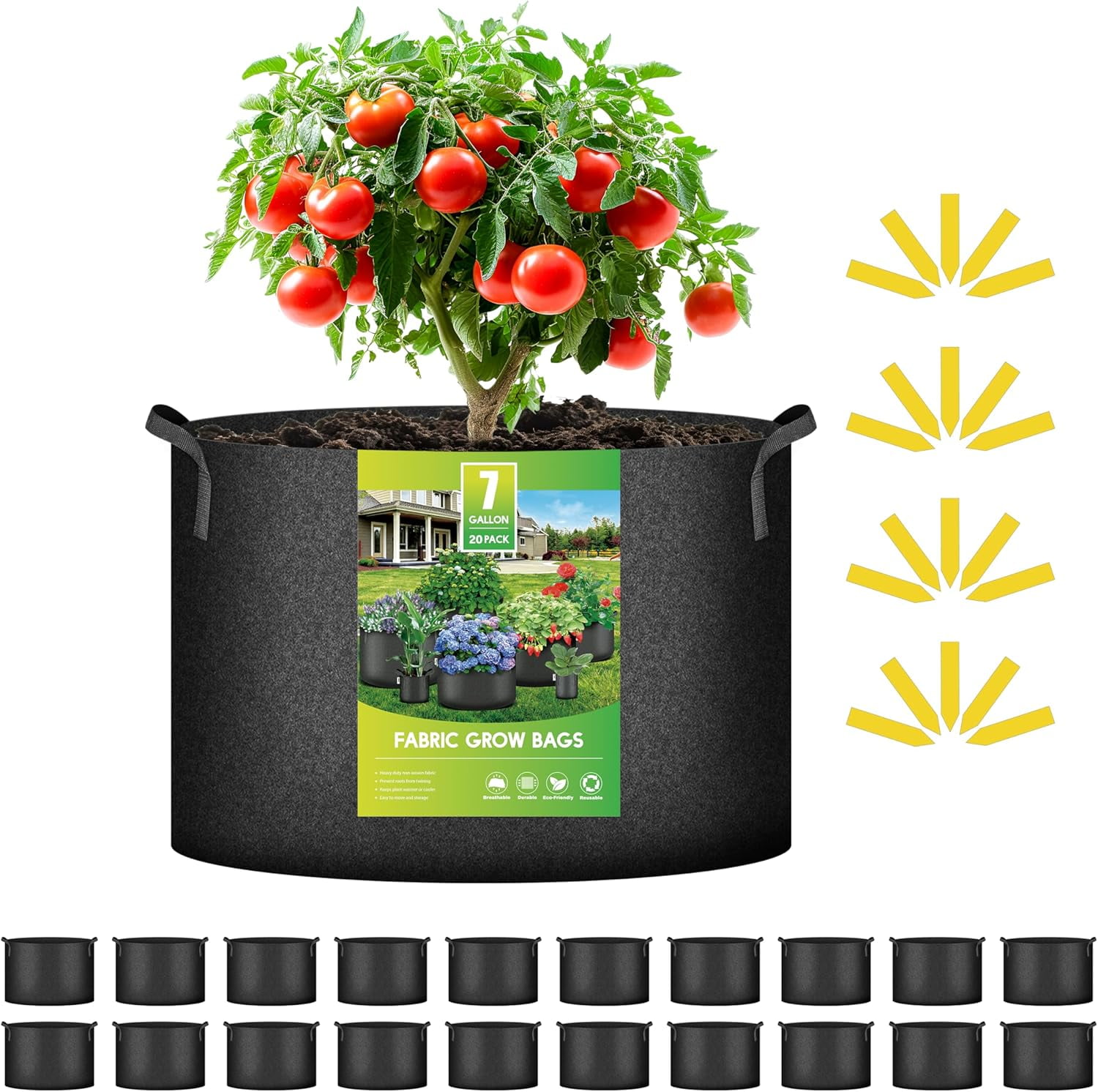 PRZL 20 Pack 7 Gallon Grow Bags 300G Thickened Sturdy Plant Fabric Pots ...