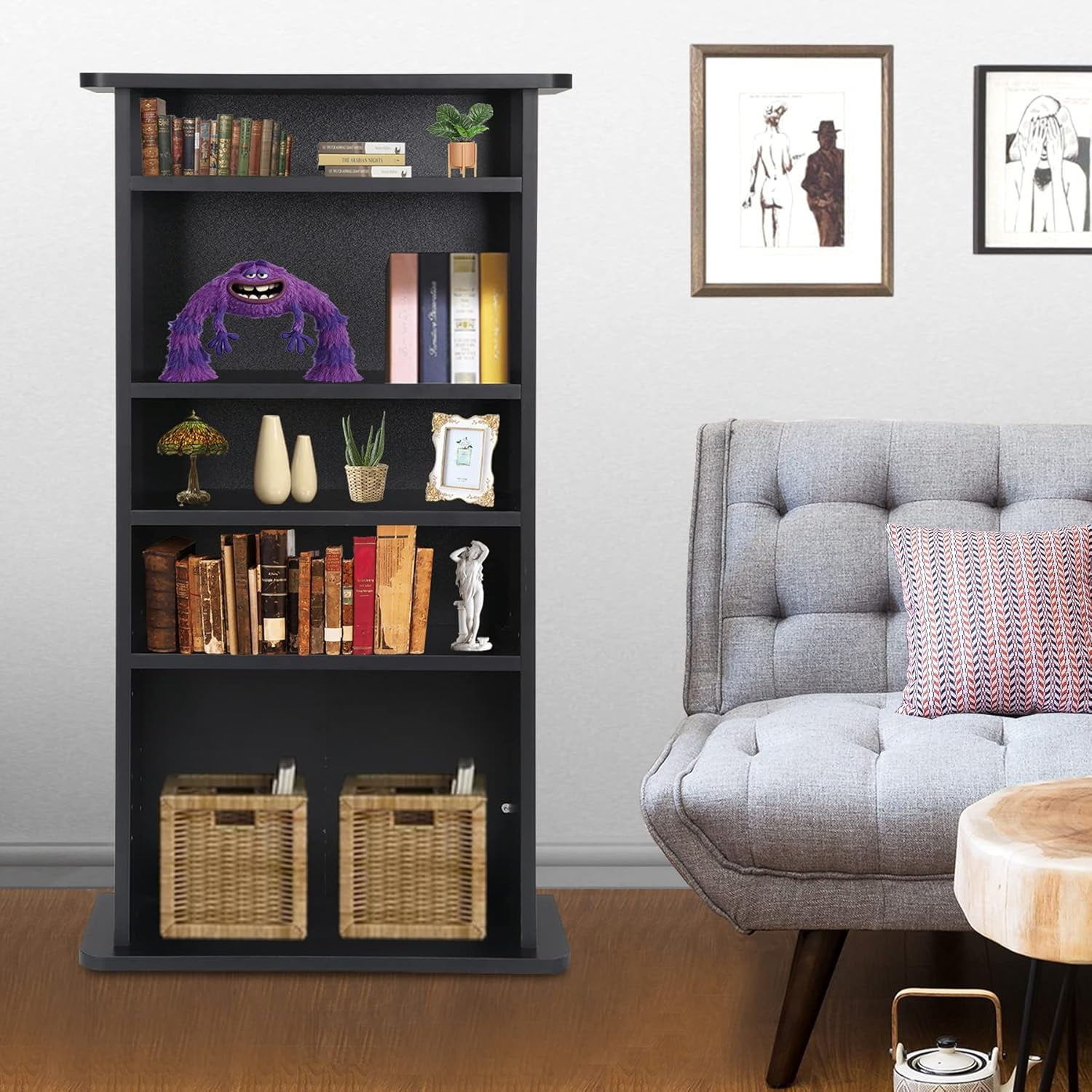 PRZL 5 Shelf Bookcase 5 Tier Wooden Multimedia Storage Media Cabinet ...