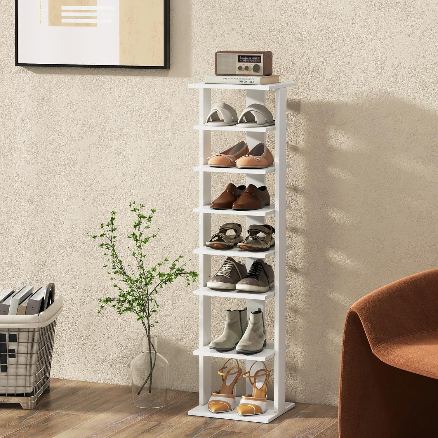 PRZL 7 Tier Vertical Shoe Rack, Tall Shoe Tower w/Anti-Toppling Devices ...