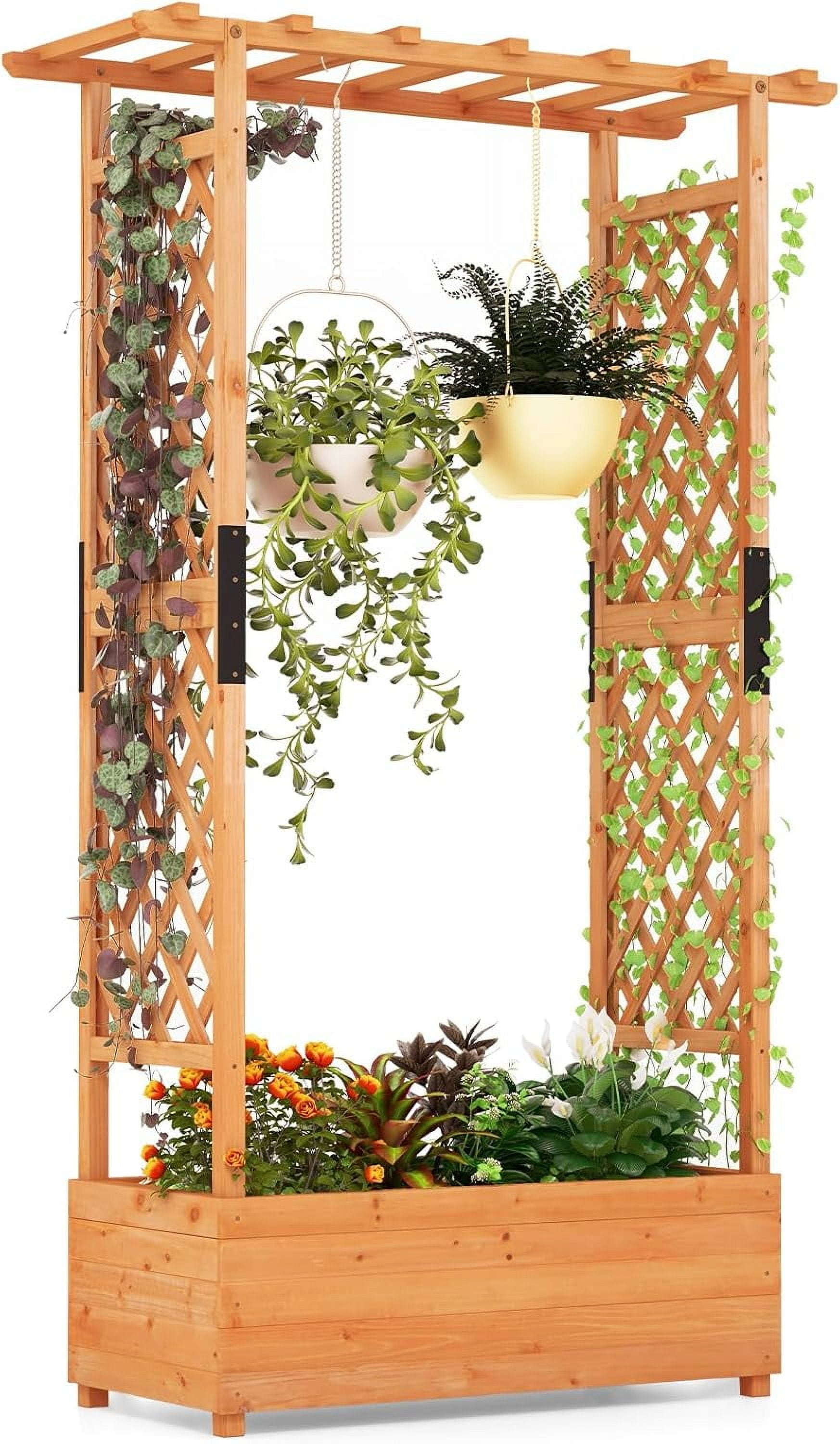 PRZL 72-Inch Raised Garden Bed with Arch Trellis, Hanging Roof ...