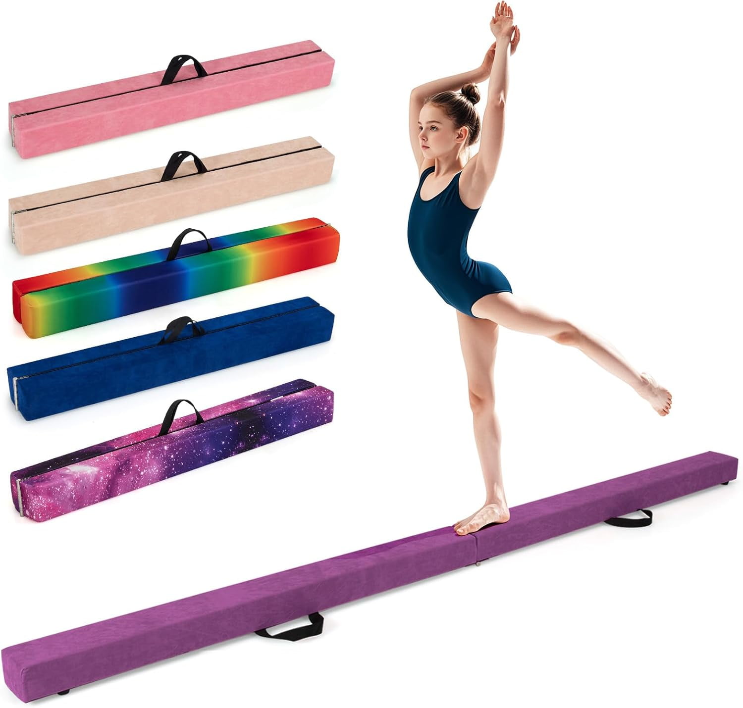 PRZL 7FT/8FT/9FT Balance Beam, Folding Gymnastics Beam w/Carry Handles ...