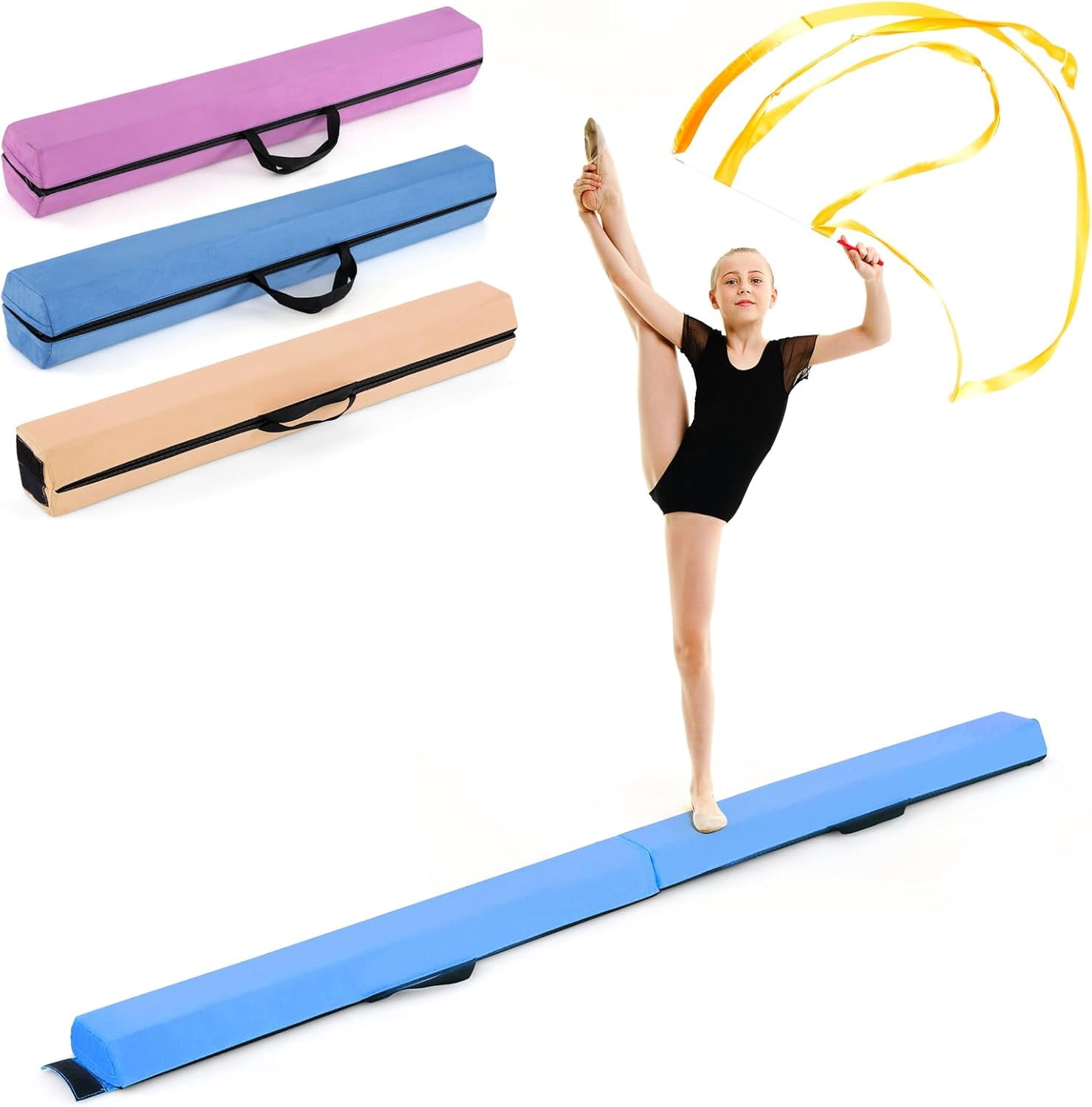 PRZL 7FT/8FT/9FT Balance Beam, Folding Gymnastics Beam w/Carry Handles ...