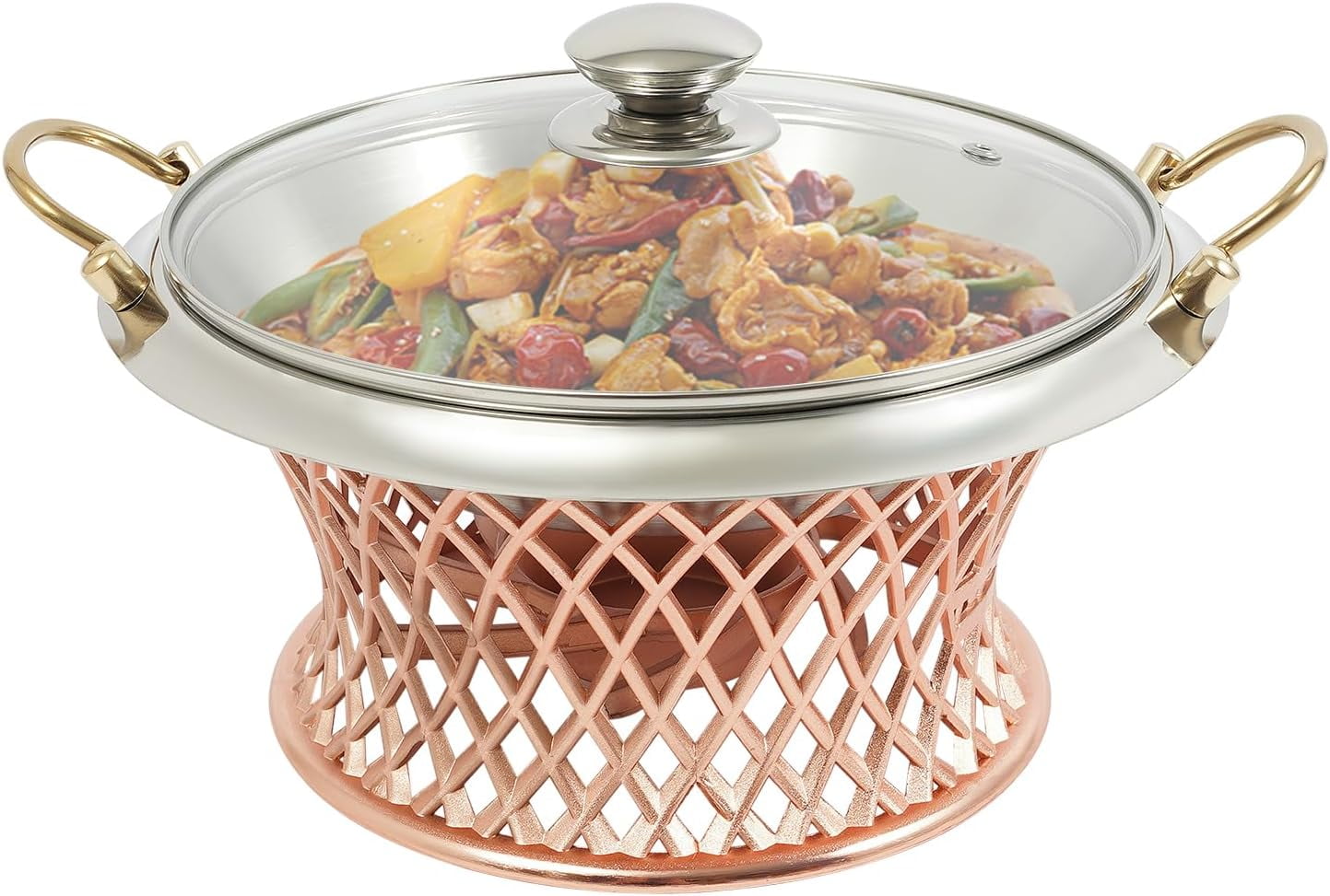 PRZL 9.45 Inch Table Buffet Chafing Dish，Copper Stainless Steel Round ...