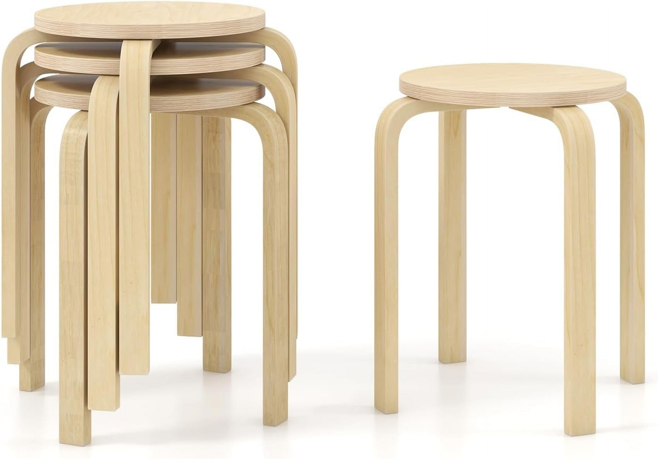 PRZL Bentwood Stackable Stools Set of 4, 18" Round Stacking Backless ...
