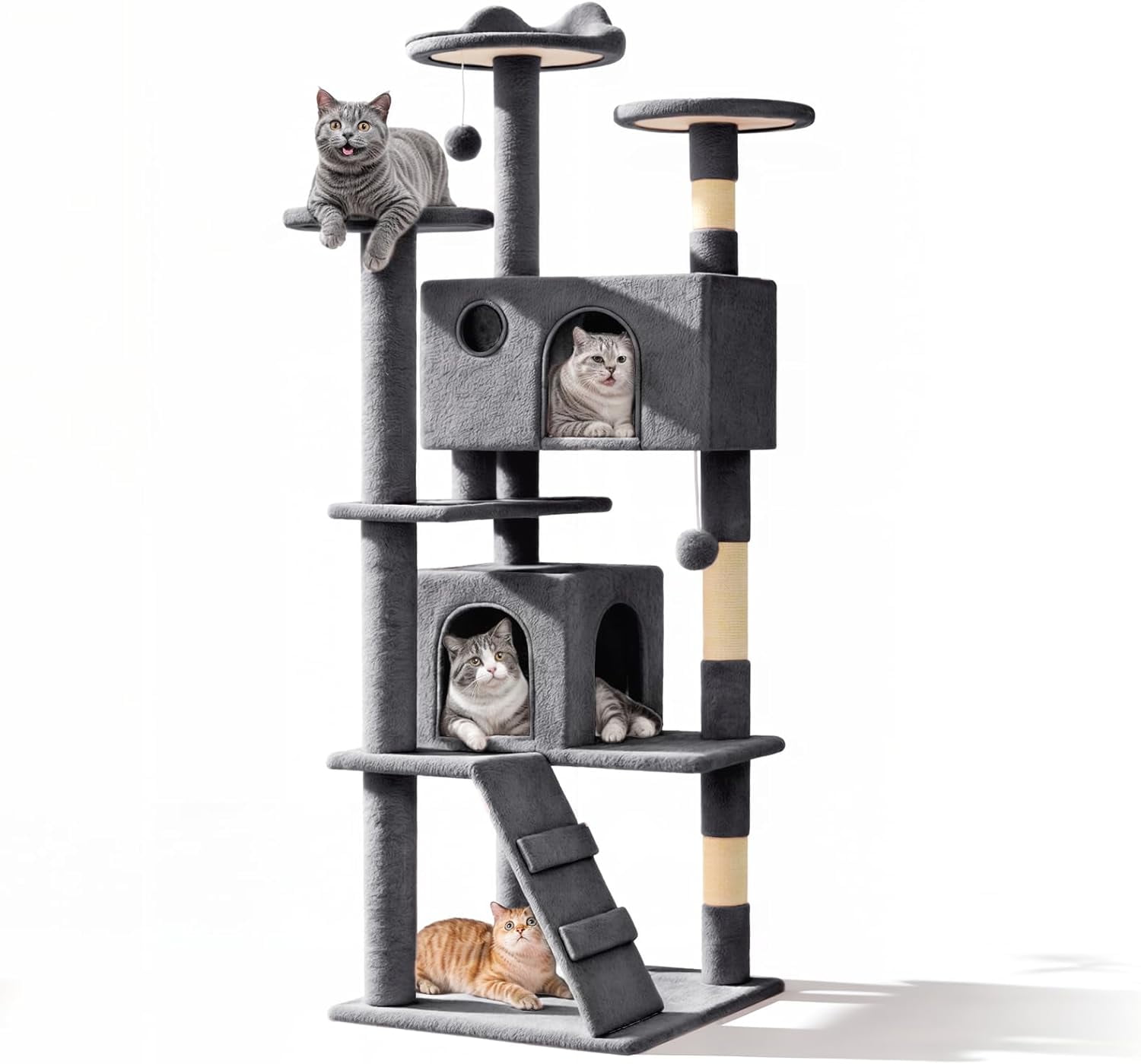 PRZL Cat Tree, 62 Inch Cat Tower for Indoor Cats, Multi-Level Cat Tree ...