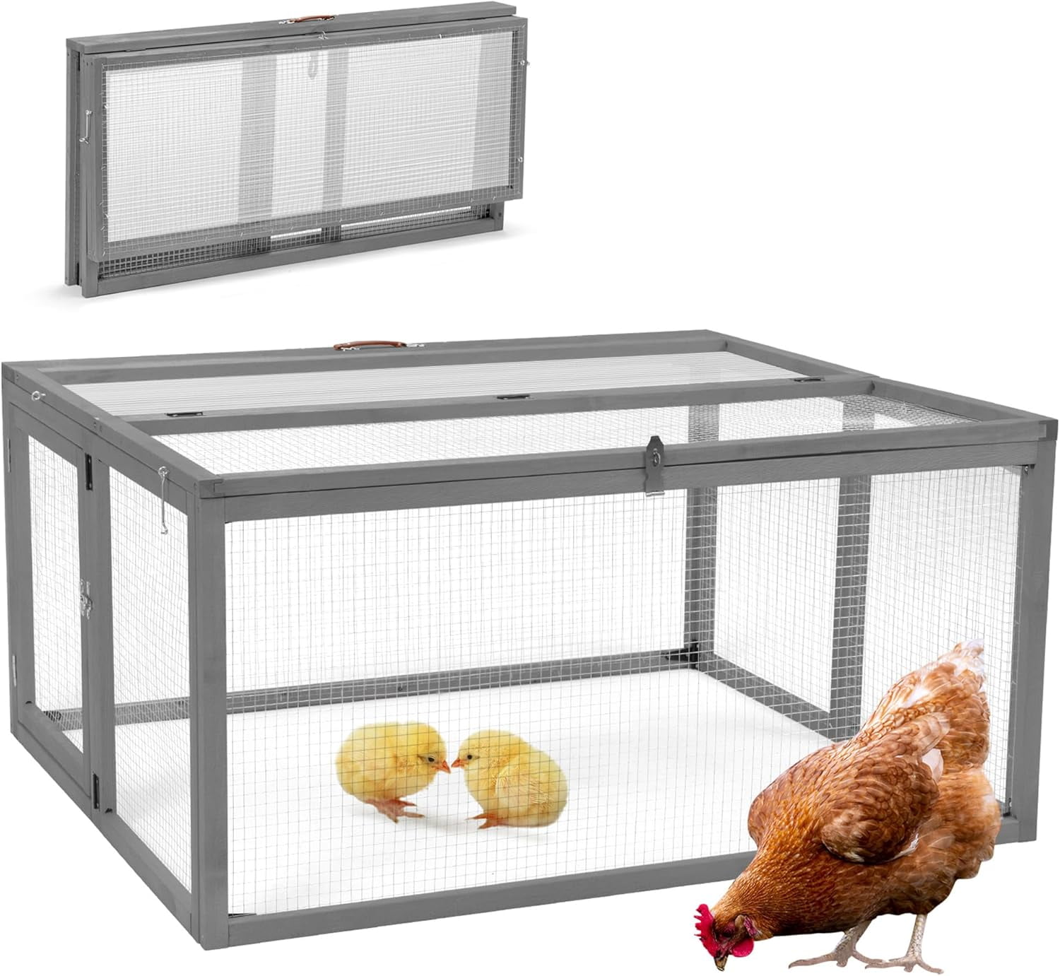 PRZL Chicken Coop with UV-Proof Panel, 4X Garden Stakes, Wooden Rabbit ...