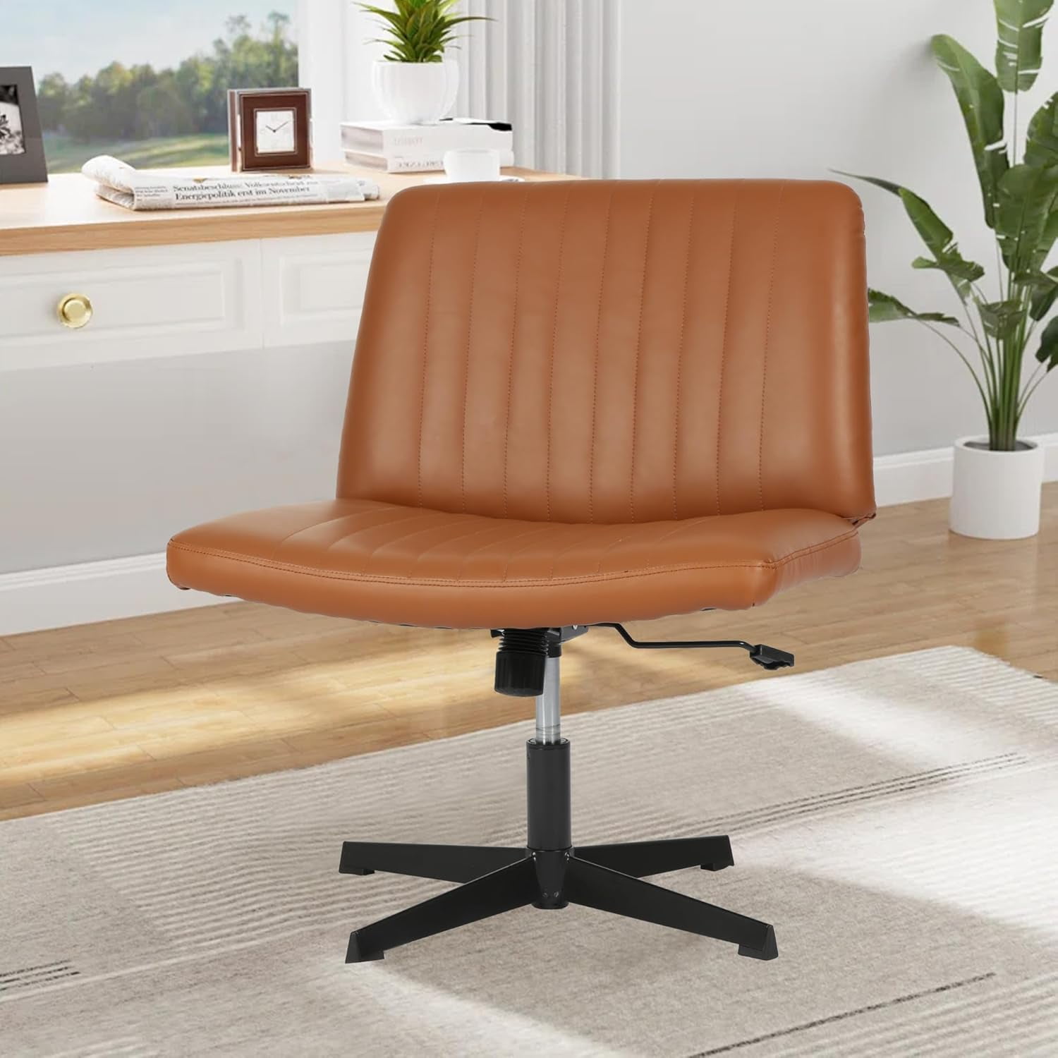 PRZL Criss Cross Legged Chair, Armless Vanity Chair, Wide Desk Chair ...