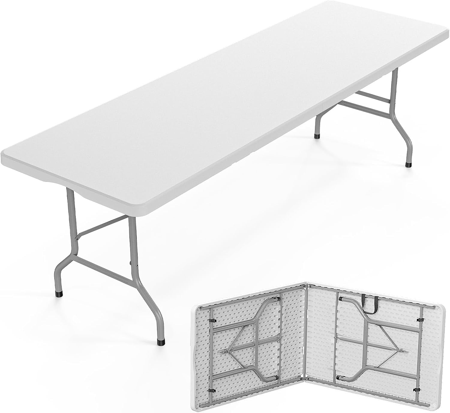 PRZL Folding Table 8ft, Portable Collapsible Plastic White Long Tables ...
