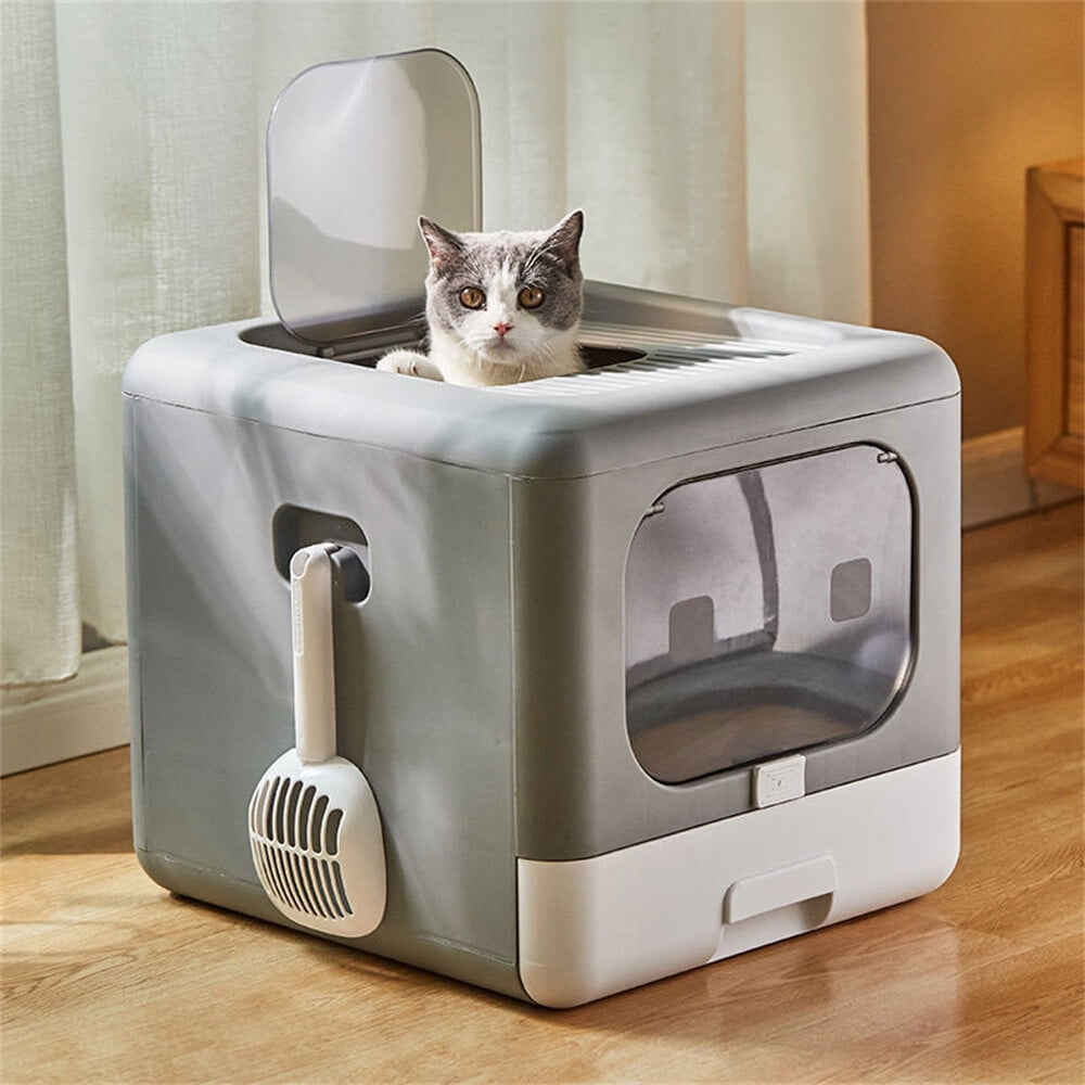 PRZL Gagee Foldable Cat Litter Box with Lid and Top Removable Cat ...