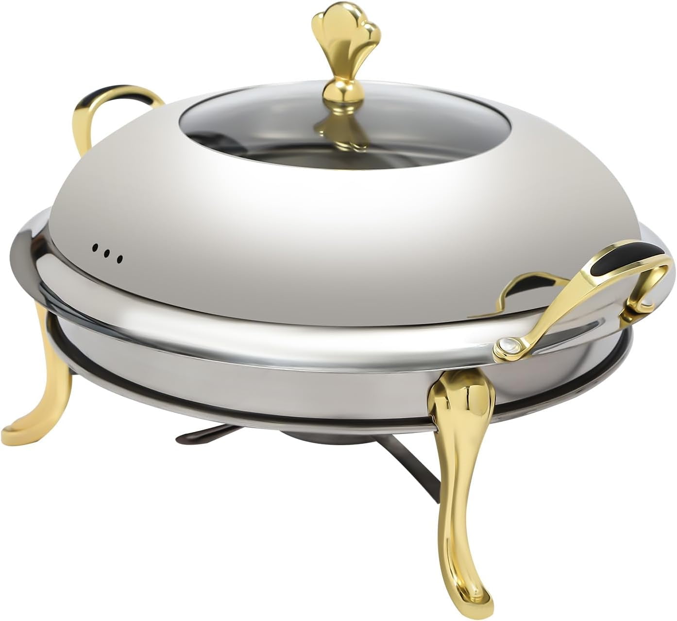 PRZL Gold Round Stainless Steel Food Warmer with Support Frame, Self ...