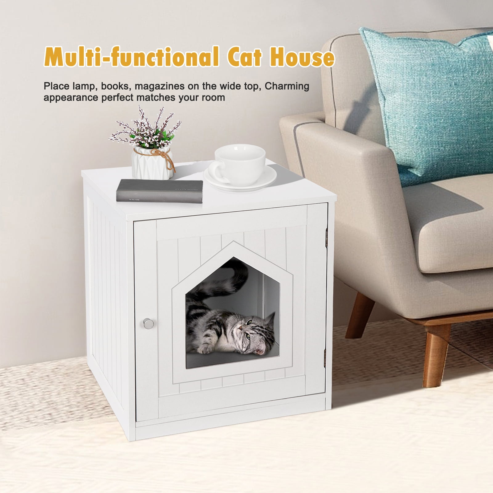 PRZL Litter Box Enclosure Cat Litter Box Furniture Hidden Litter Box ...