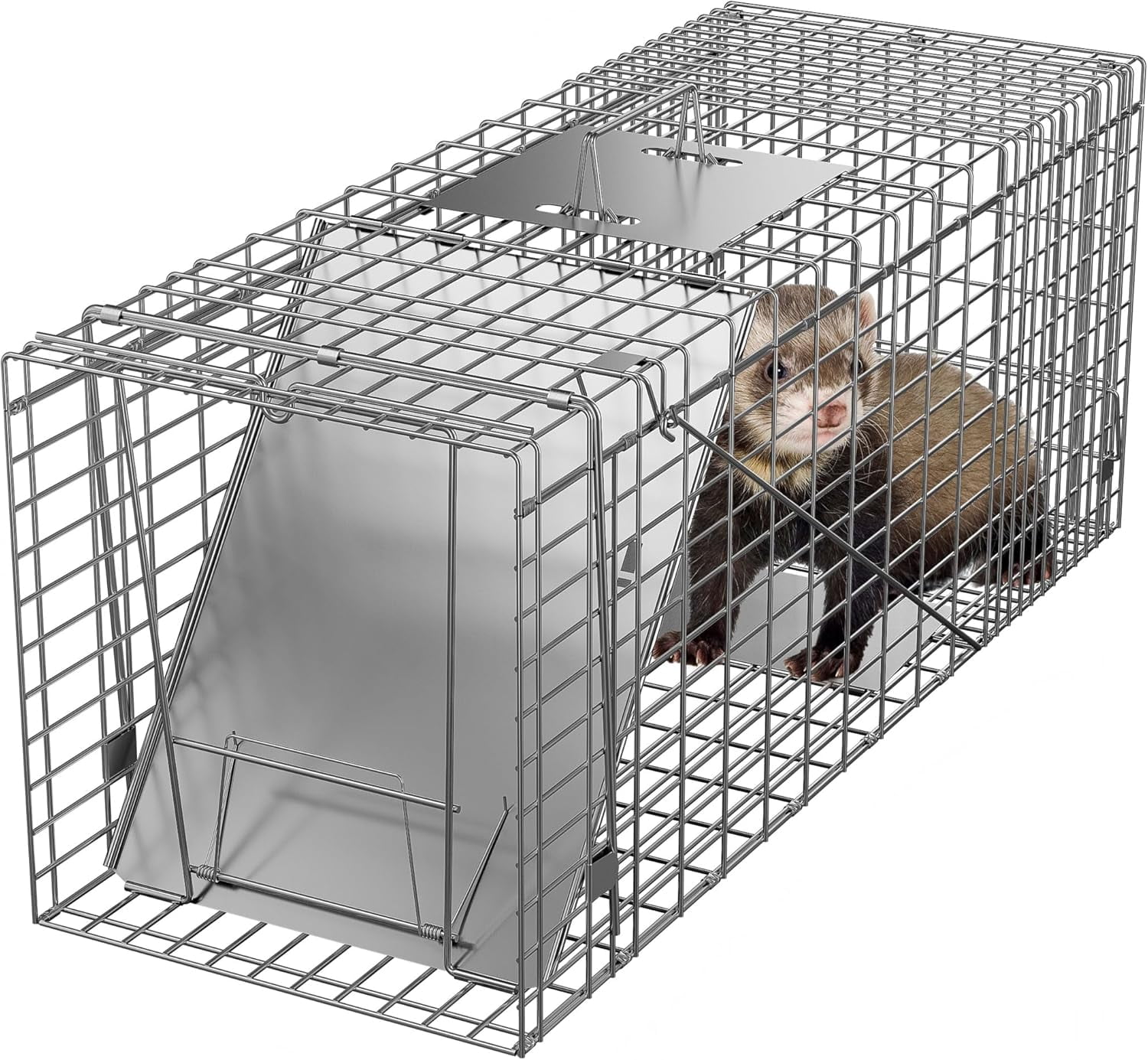 PRZL Live Animal Cage Trap 32" X 12.5" X 12" w/Iron Door Steel Cage ...