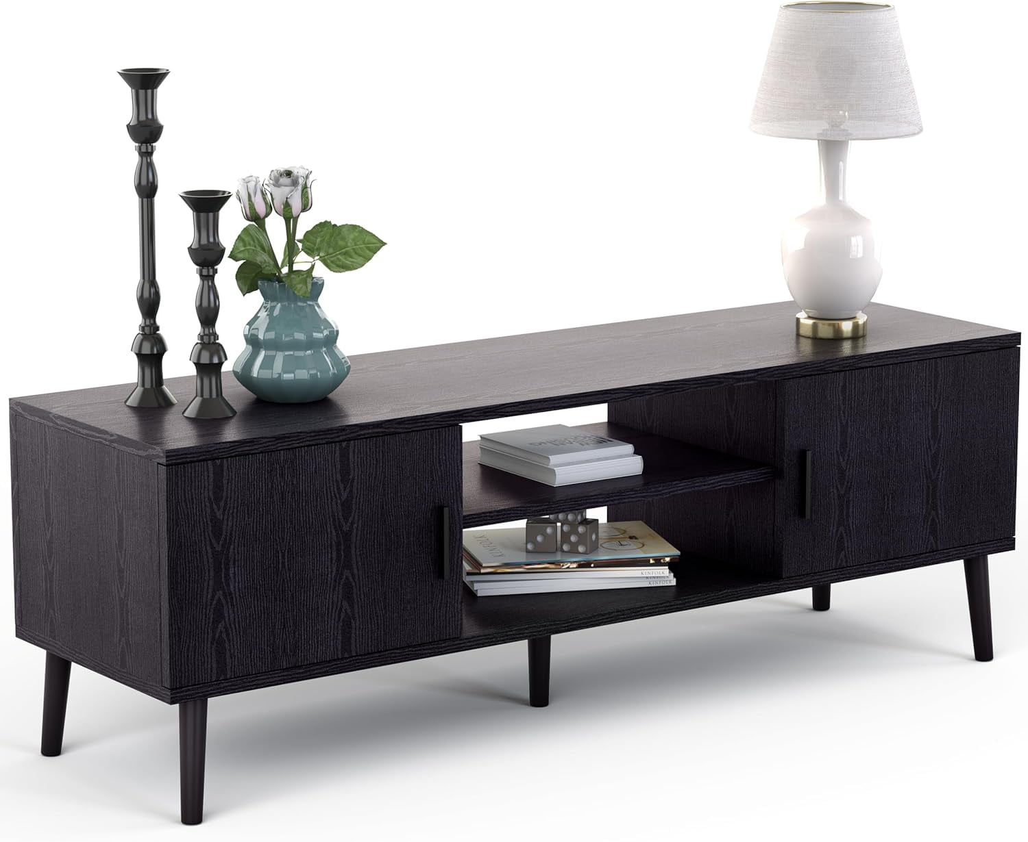 PRZL Mid-Century Modern 55" TV Stand with 2 Side Doors Entertainment ...