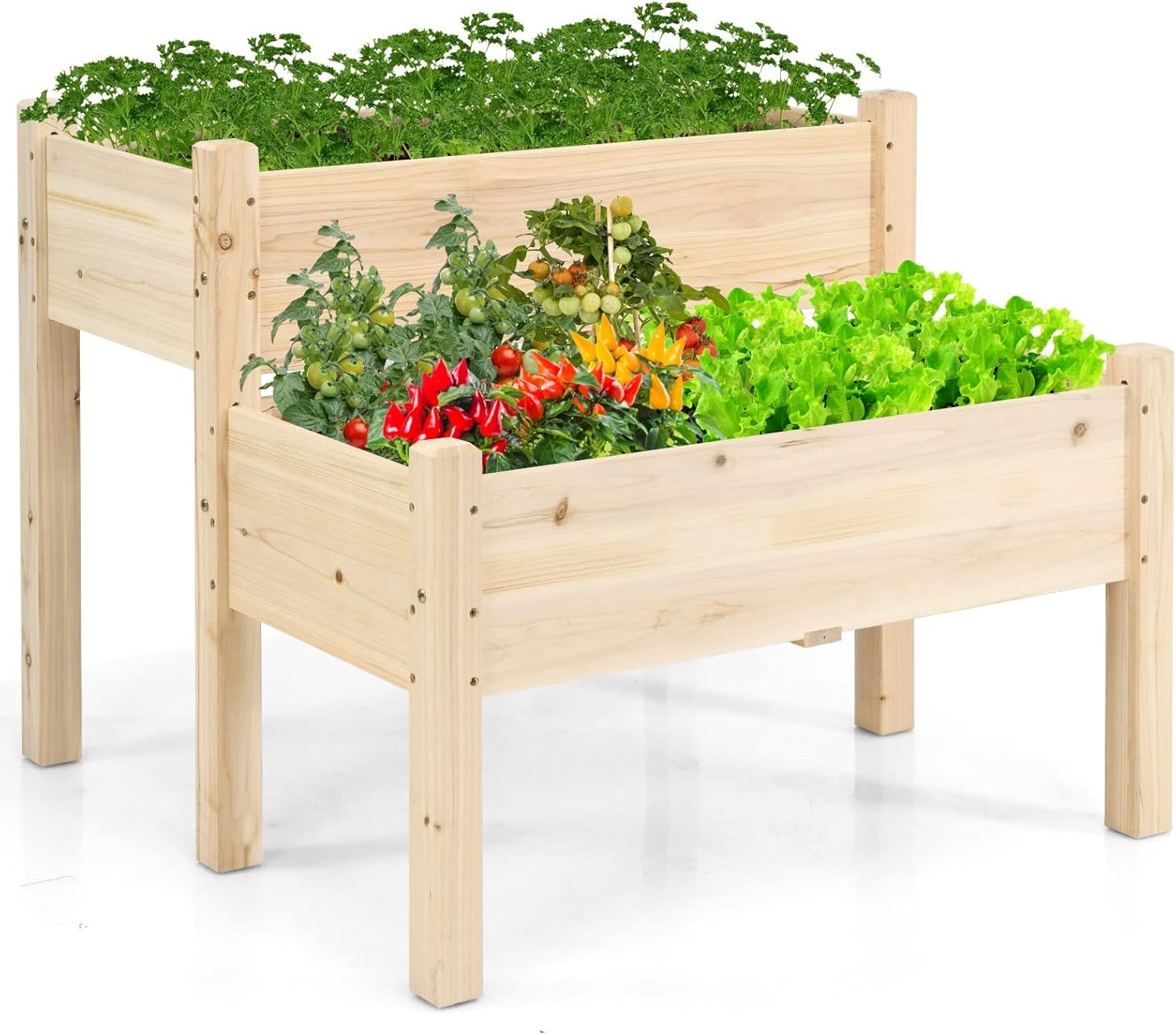 PRZL Raised Garden Bed Set of 2, Wood Elevated Planter Beds with 8 ...
