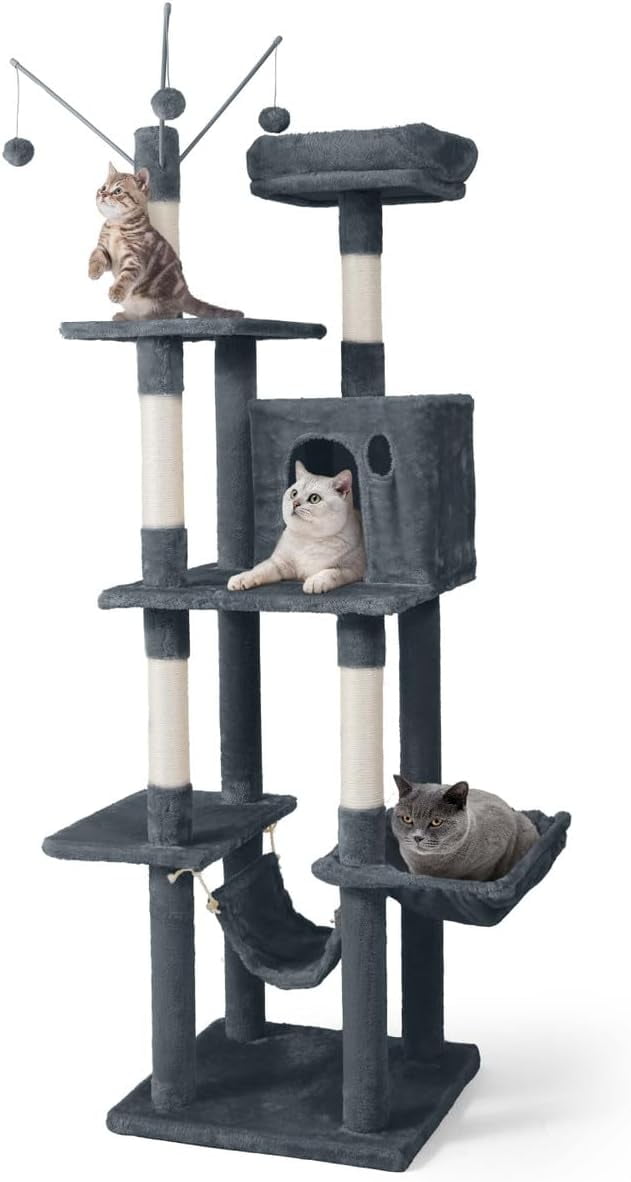 PRZL Tall Cat Tree for Indoor Large Cats or Kittens, Multi-Level Cat ...