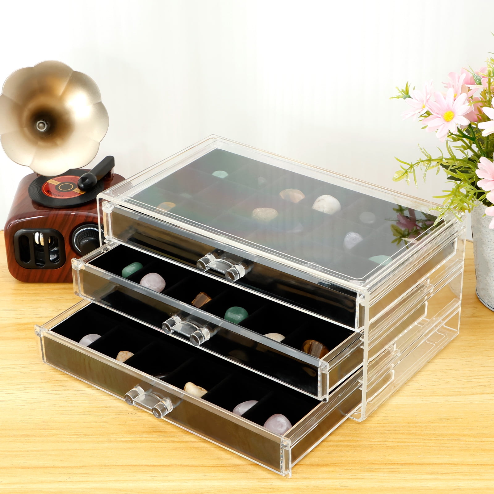 PS Plastic Clear Gemstone Display Case Versatile Compartmental Rock ...