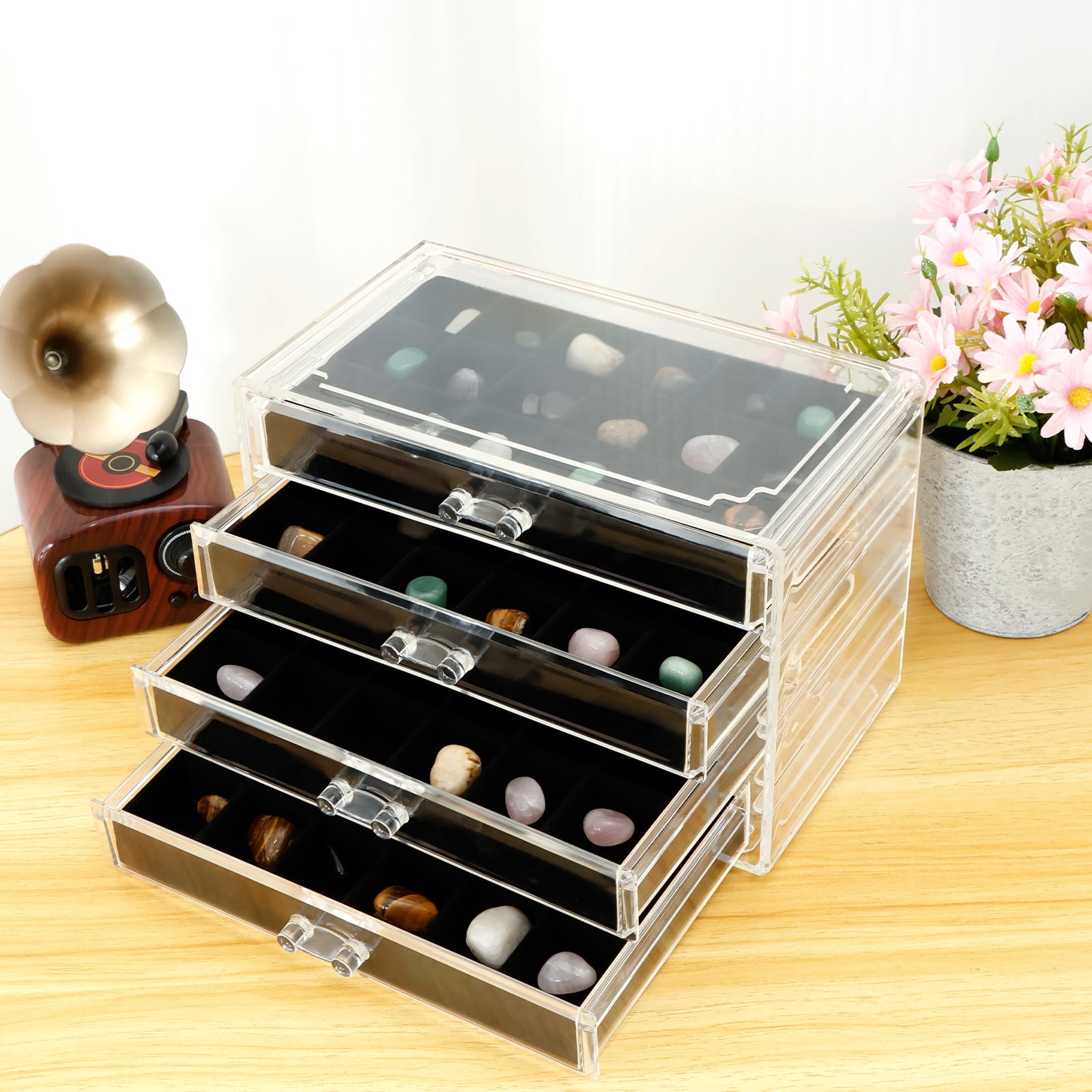 PS Plastic Clear Gemstone Display Case Versatile Compartmental Rock ...