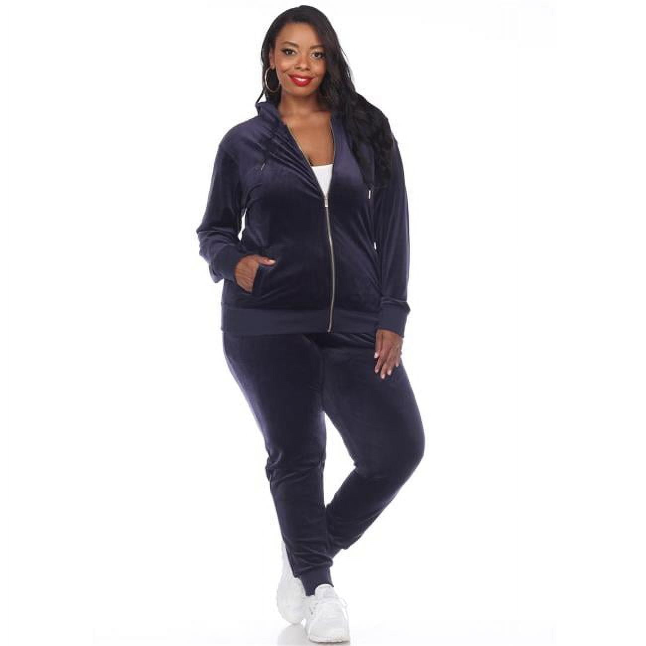 PS2121-04-1X Plus Size Velour Tracksuit Set, Navy - 1X - 2 Piece ...