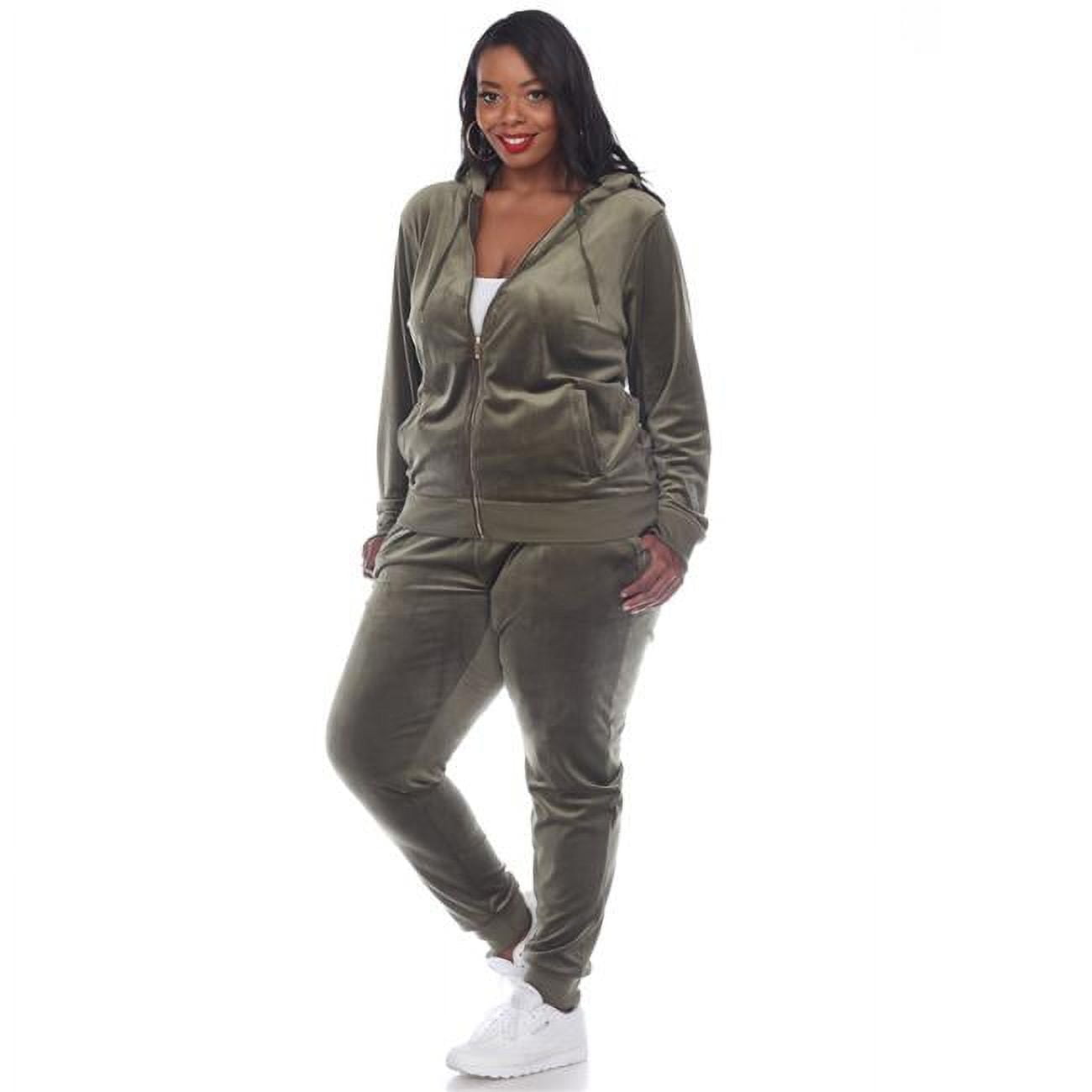 PS2121-08-2X Plus Size Velour Tracksuit Set, Green - 2X - 2 Piece ...